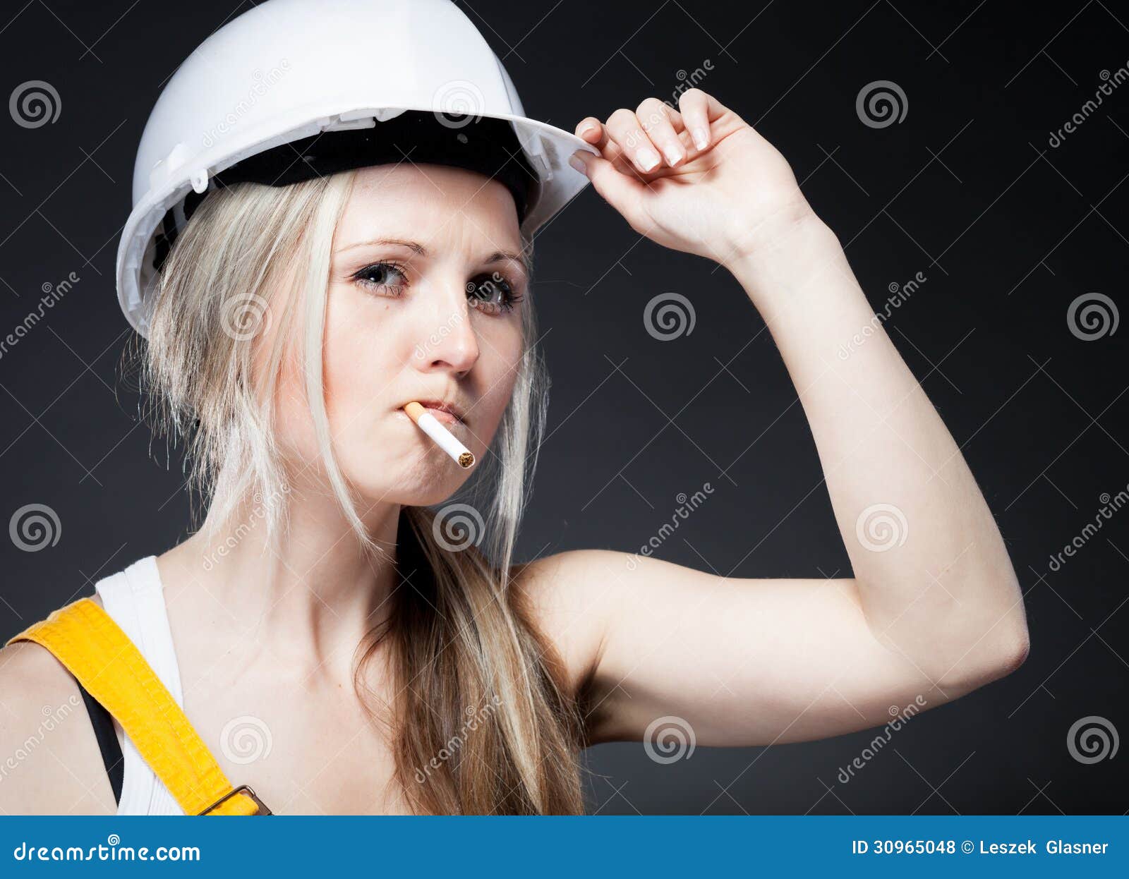 Builder Woman Construction Worker Smoking Cigarette Stock Photo - Image ...