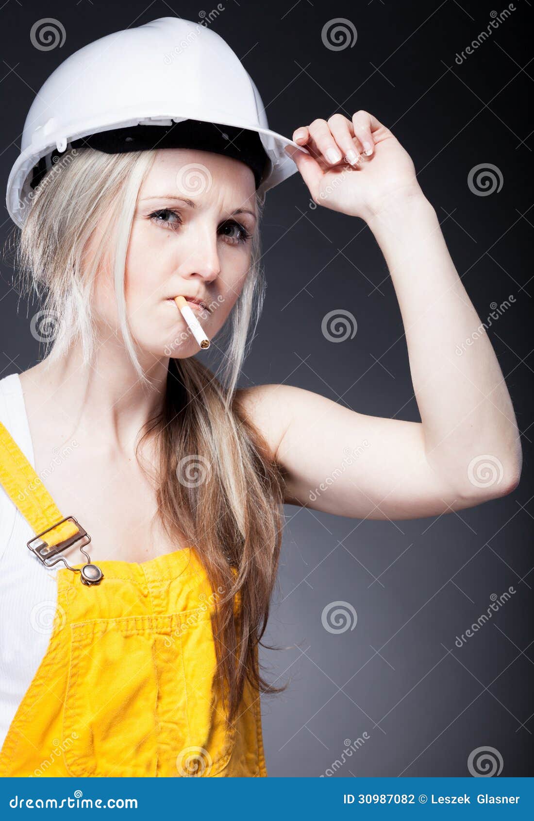 Builder Woman Construction Worker Smoking Cigarette Stock Photo - Image ...