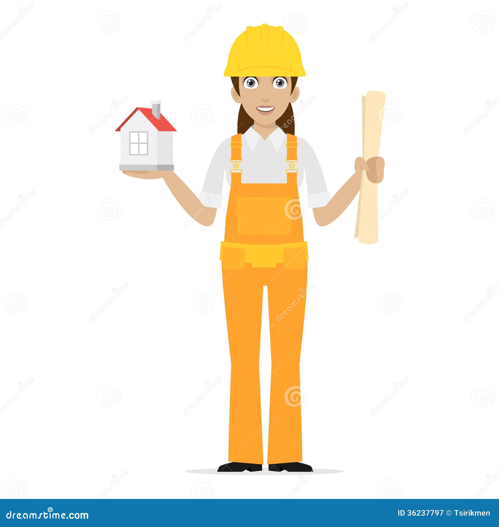 Builder woman keeps house stock vector. Illustration of drawing - 36237797