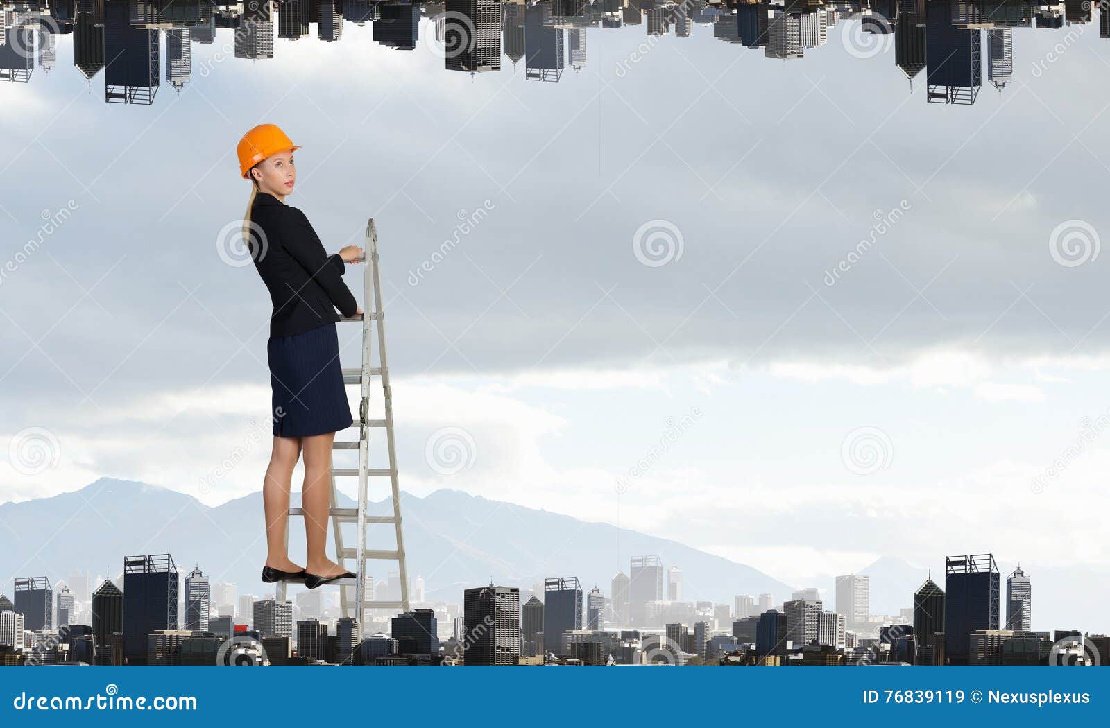 Pin Up Woman On Ladder With Hammer And Saw Royalty-Free Stock ...