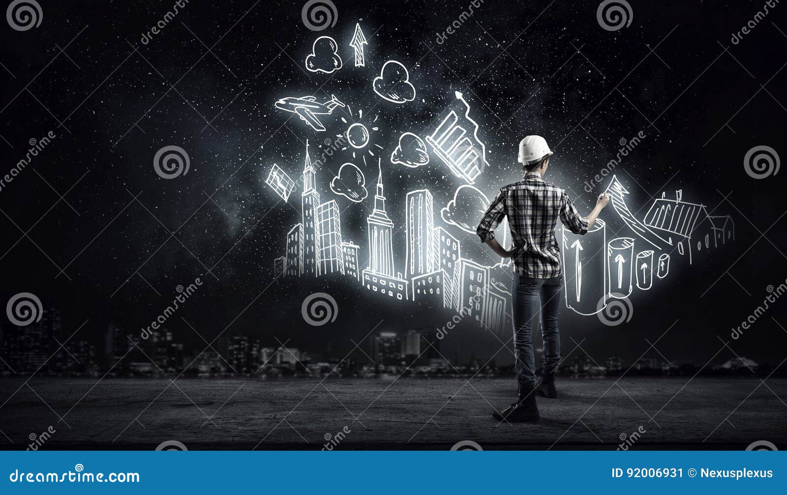 Builder Woman Sketching City Stock Image - Image of building, project ...