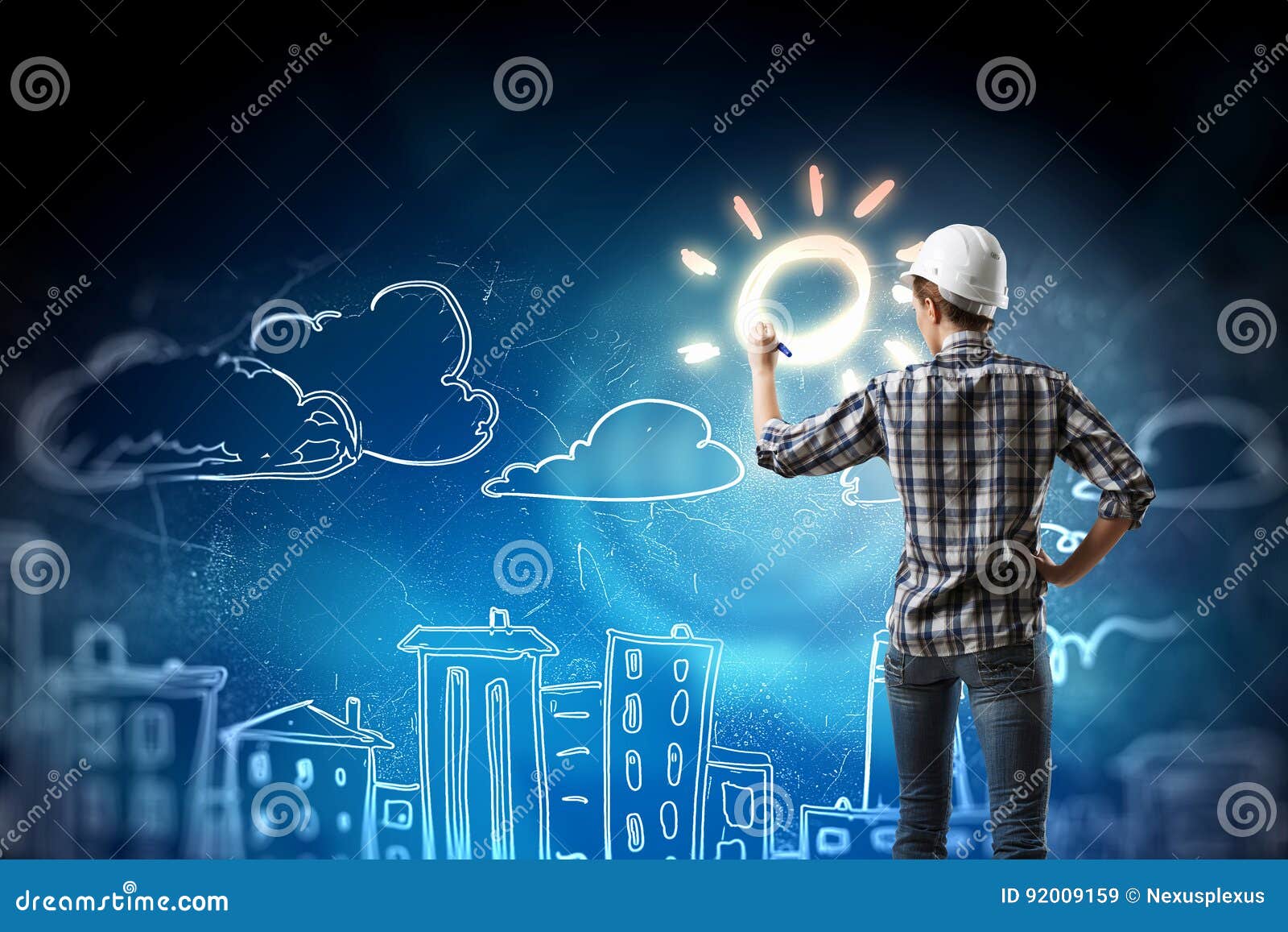 Builder Woman Sketching City Stock Image - Image of development ...