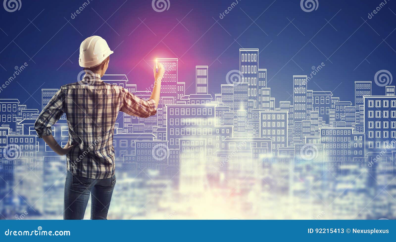 Builder Woman Sketching City Stock Image - Image of plan, architect ...