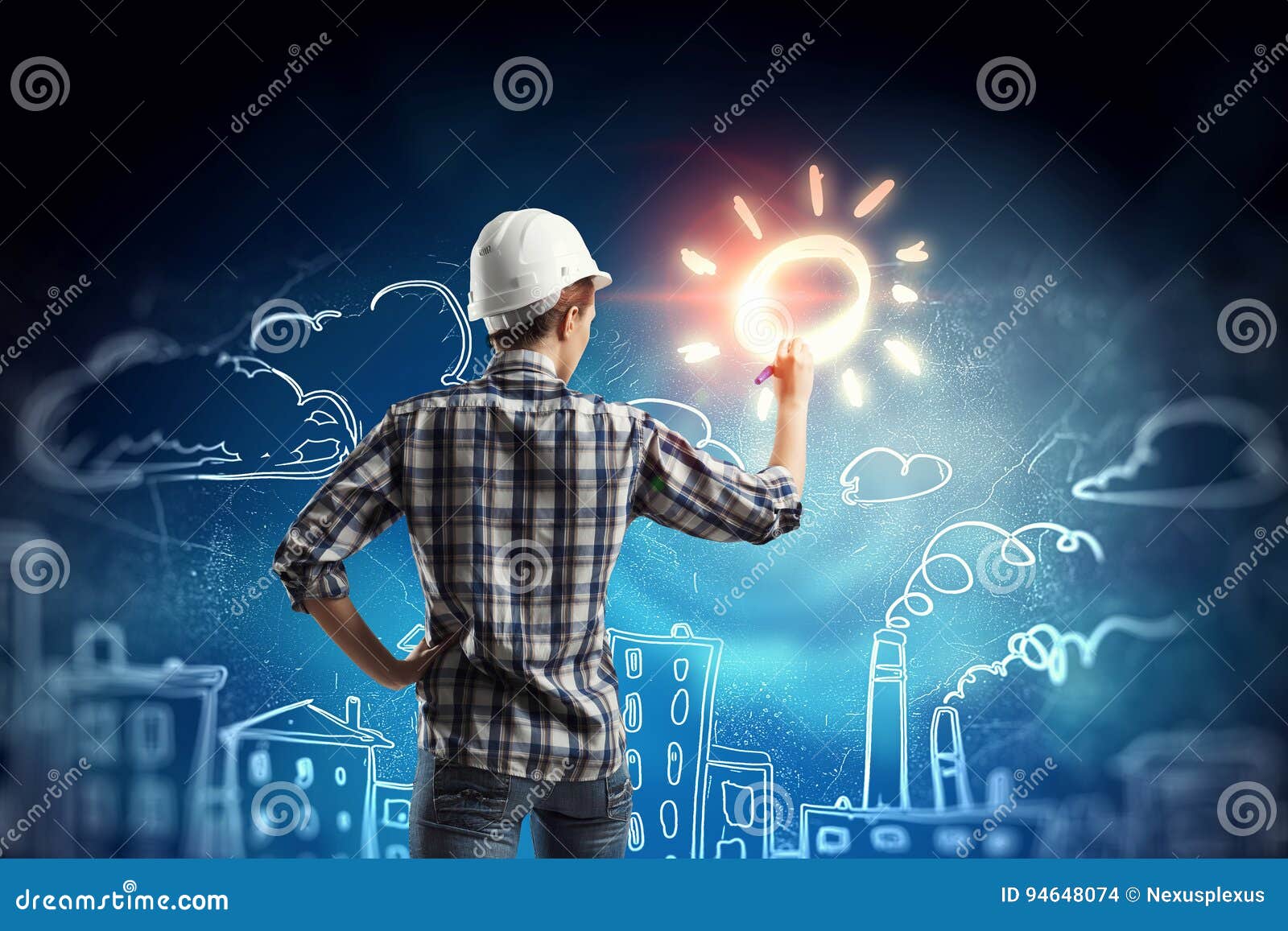 Builder Woman Sketching City Stock Photo - Image of project ...