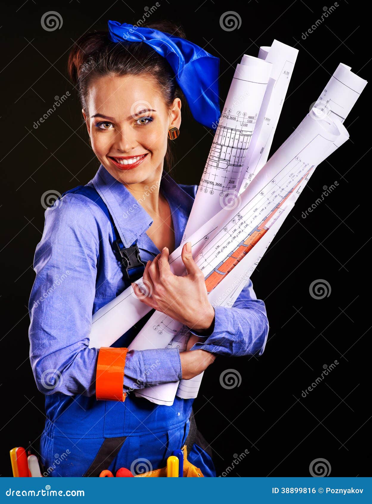 Builder Woman with Wallpaper. Stock Photo - Image of contractor, build ...