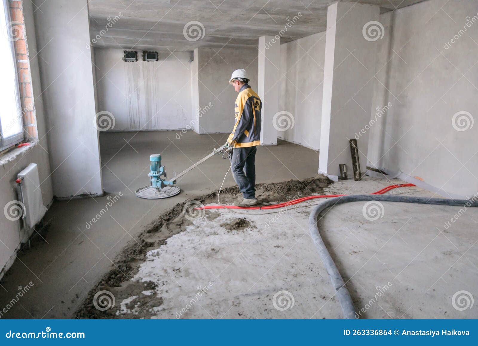 Builder in Work Clothes Prepares Tools and Materials Stock Photo ...