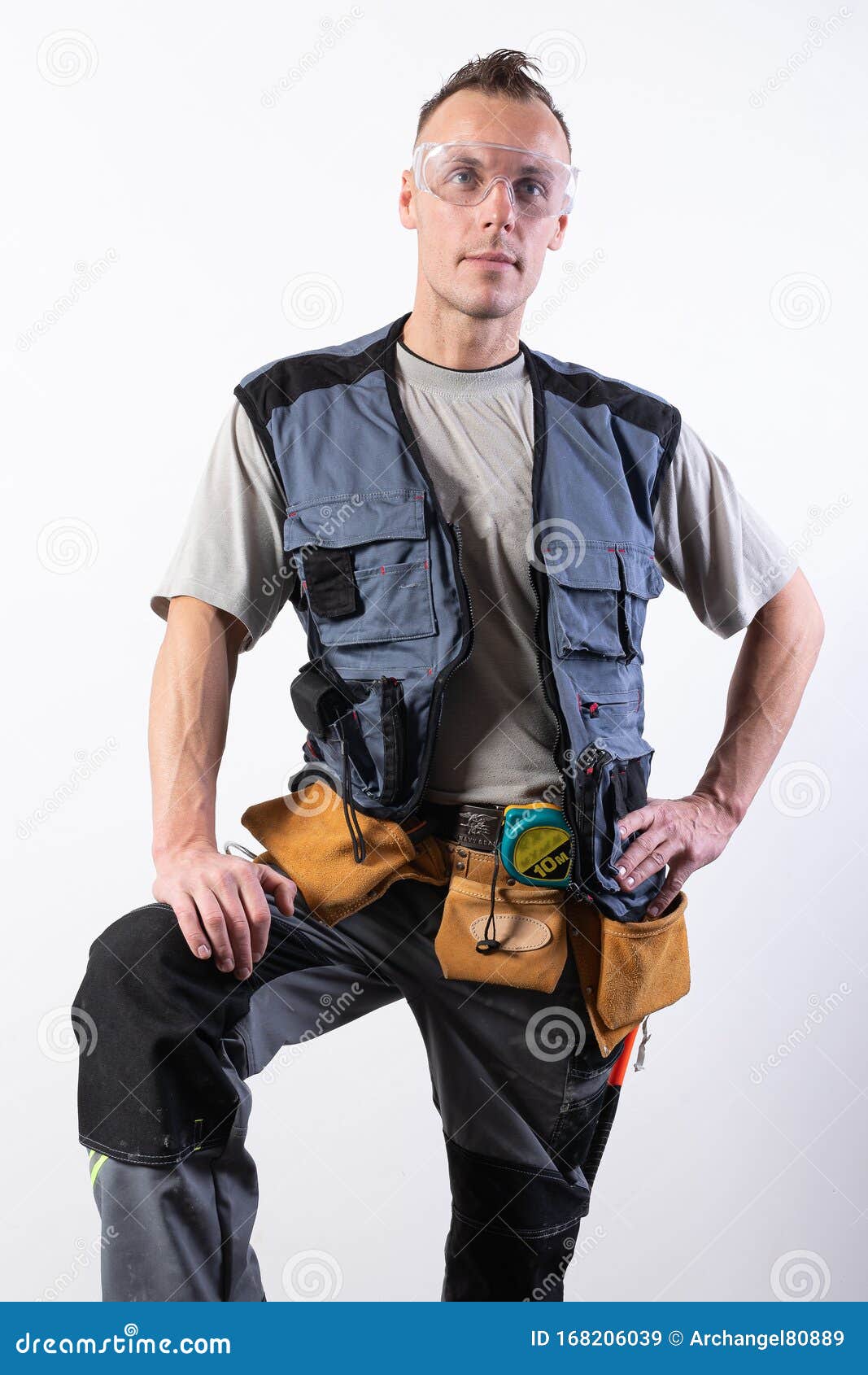Builder in Work Clothes with a Tool Stock Image - Image of belt ...