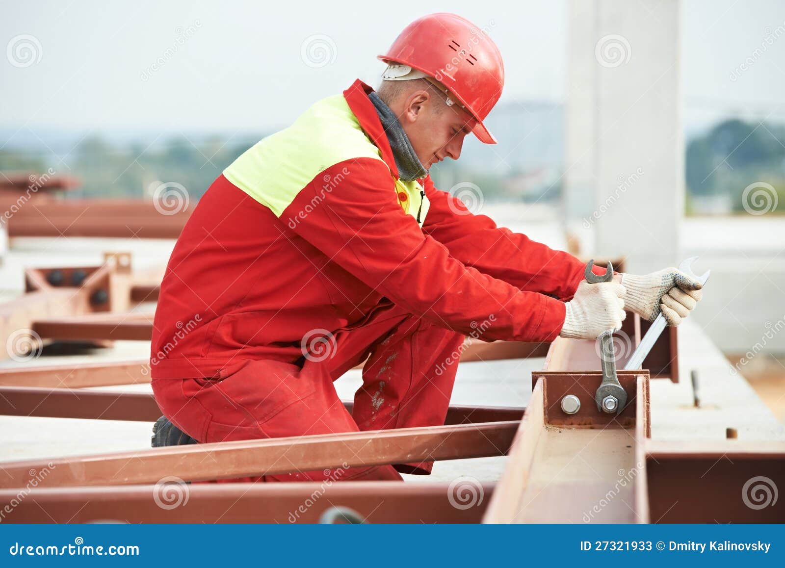 Builder Worker Assembling Metal Construction Stock Image - Image of ...
