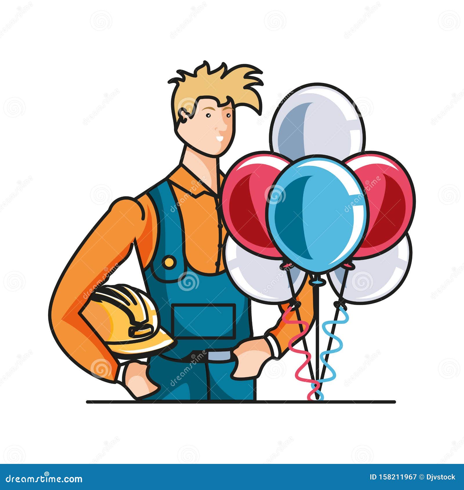 Builder Worker with Balloons Helium Labor Day Celebration Stock ...