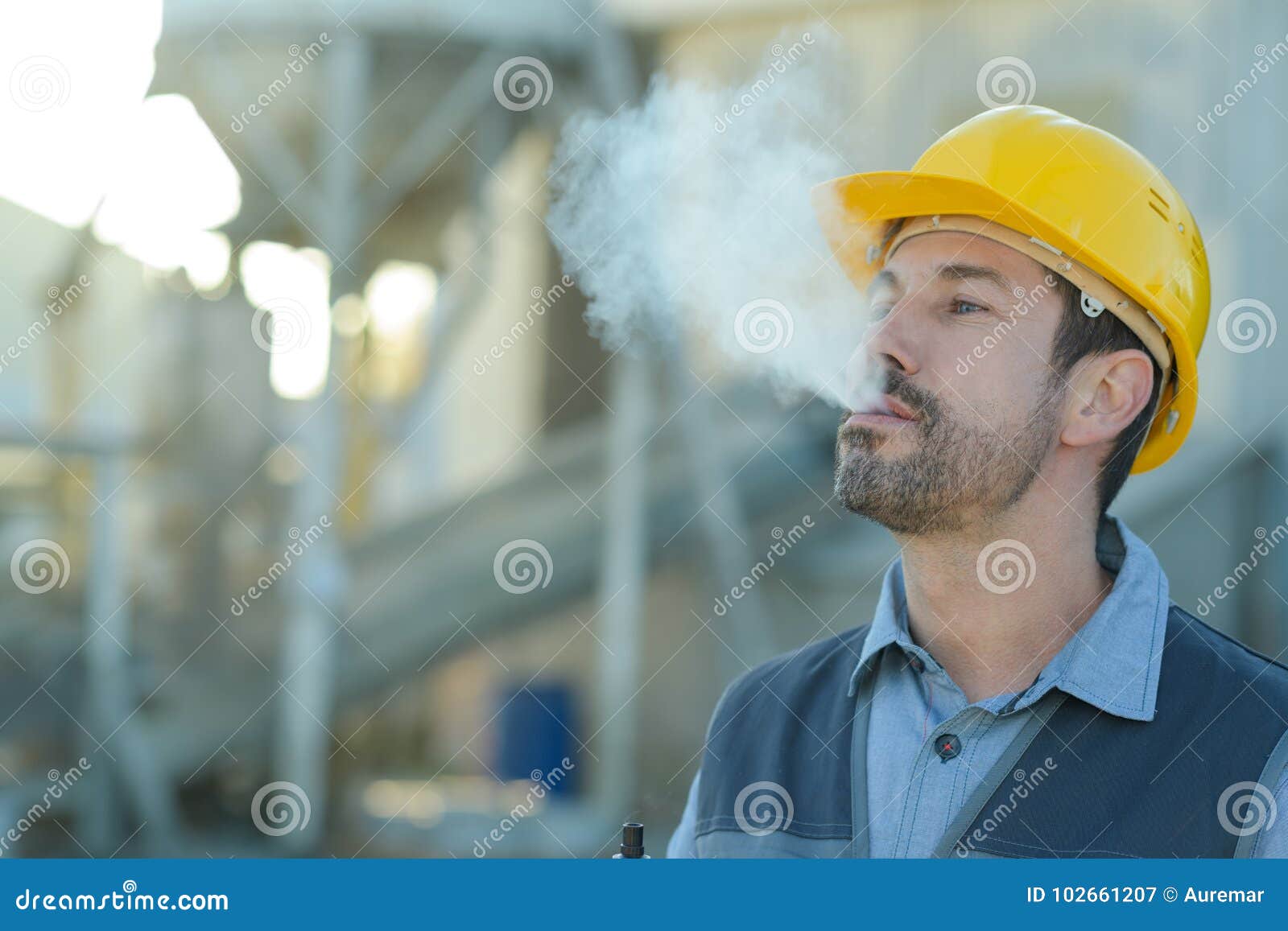 Builder Worker with Cigarette Smoke Break Stock Image - Image of break ...