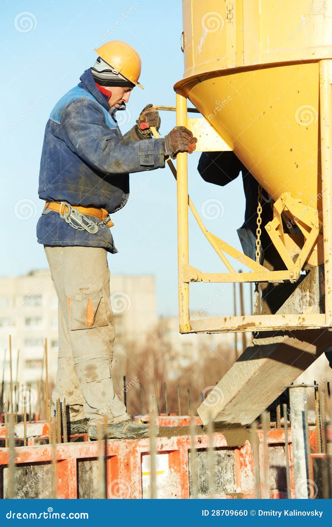 Builder Worker at Concrete Pouring into Form Stock Photo - Image of ...