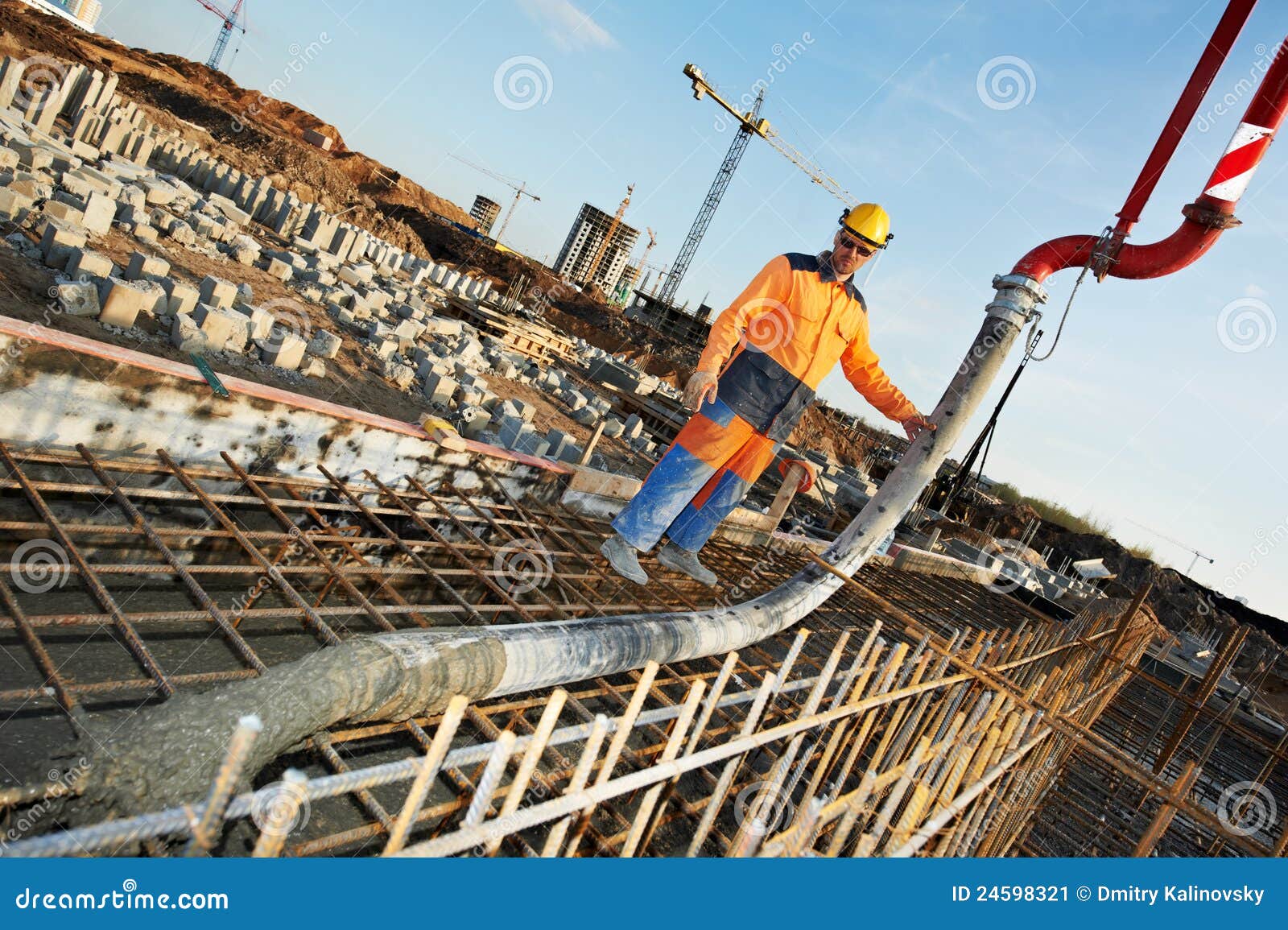 Builder Worker at Concrete Pouring Work Stock Image - Image of erector ...