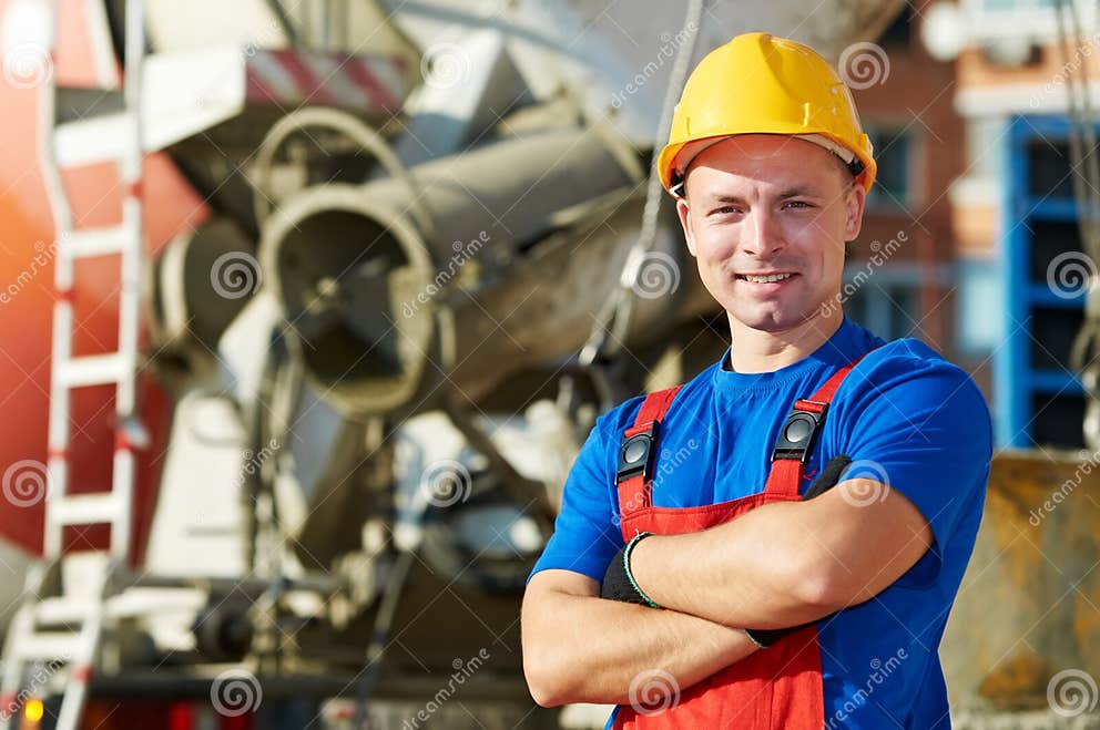 Builder Worker at Construction Site Stock Photo - Image of smiling ...