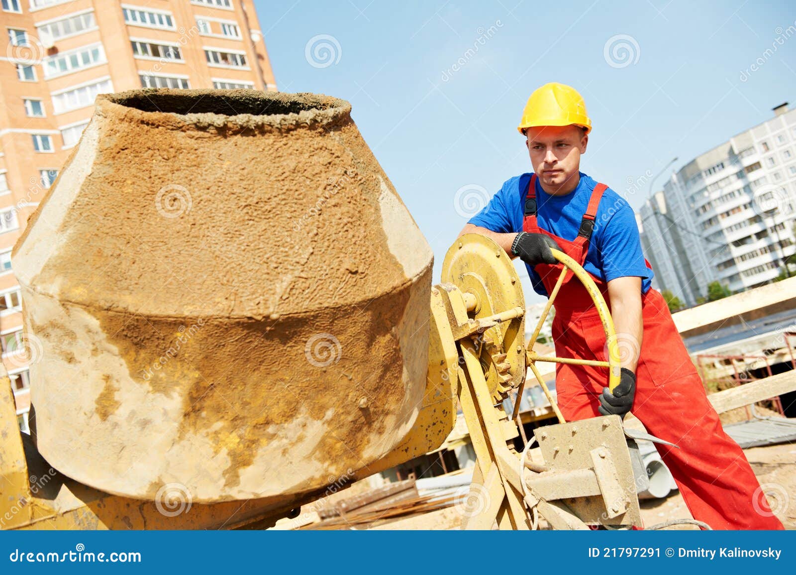 Builder Worker at Construction Site Stock Image - Image of site, mortar ...