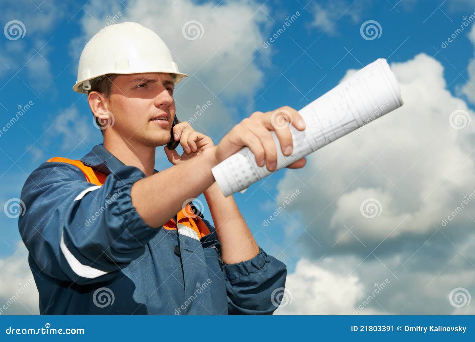 Builder Worker And Safety Inspector Wearing Helment Have Meeting While ...