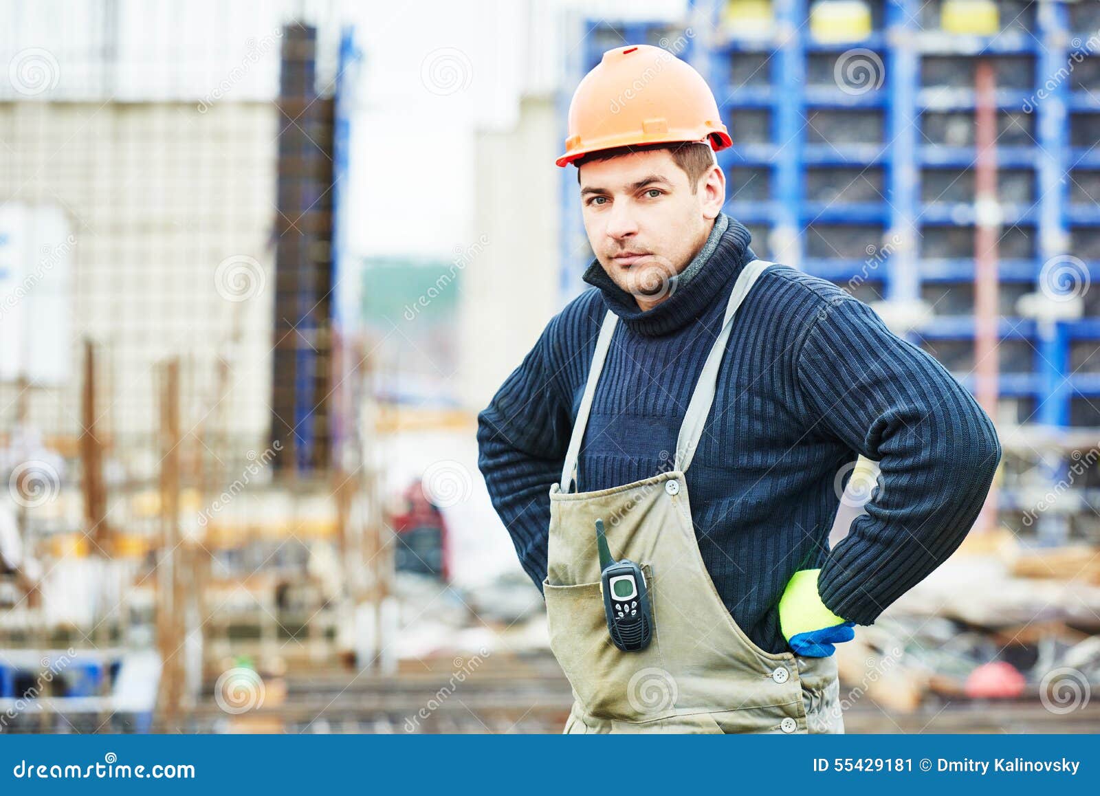 Builder Worker at Construction Site Stock Image - Image of industrial ...