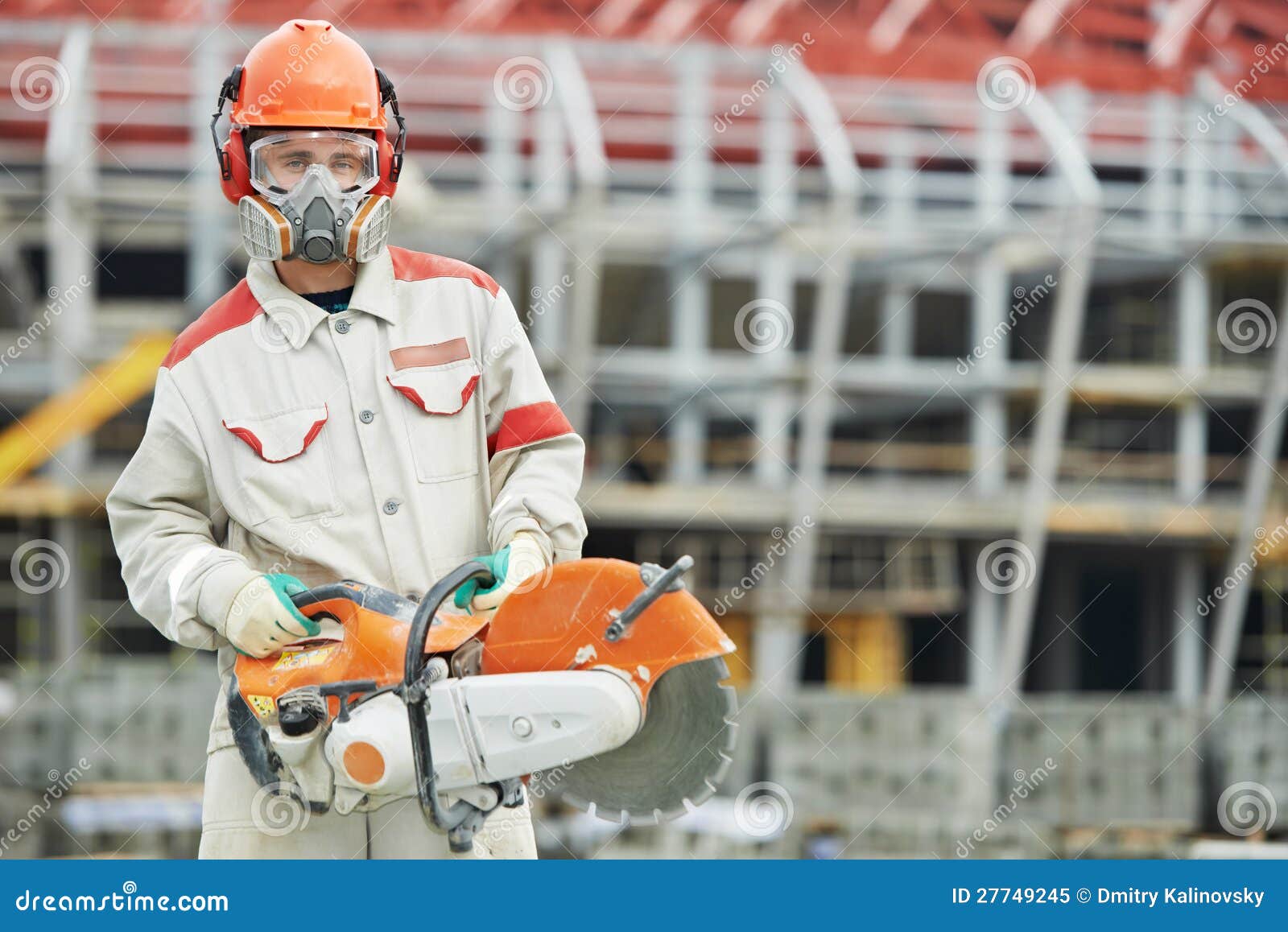 Builder Worker with Disc Cutter Stock Image - Image of industry, cutter ...