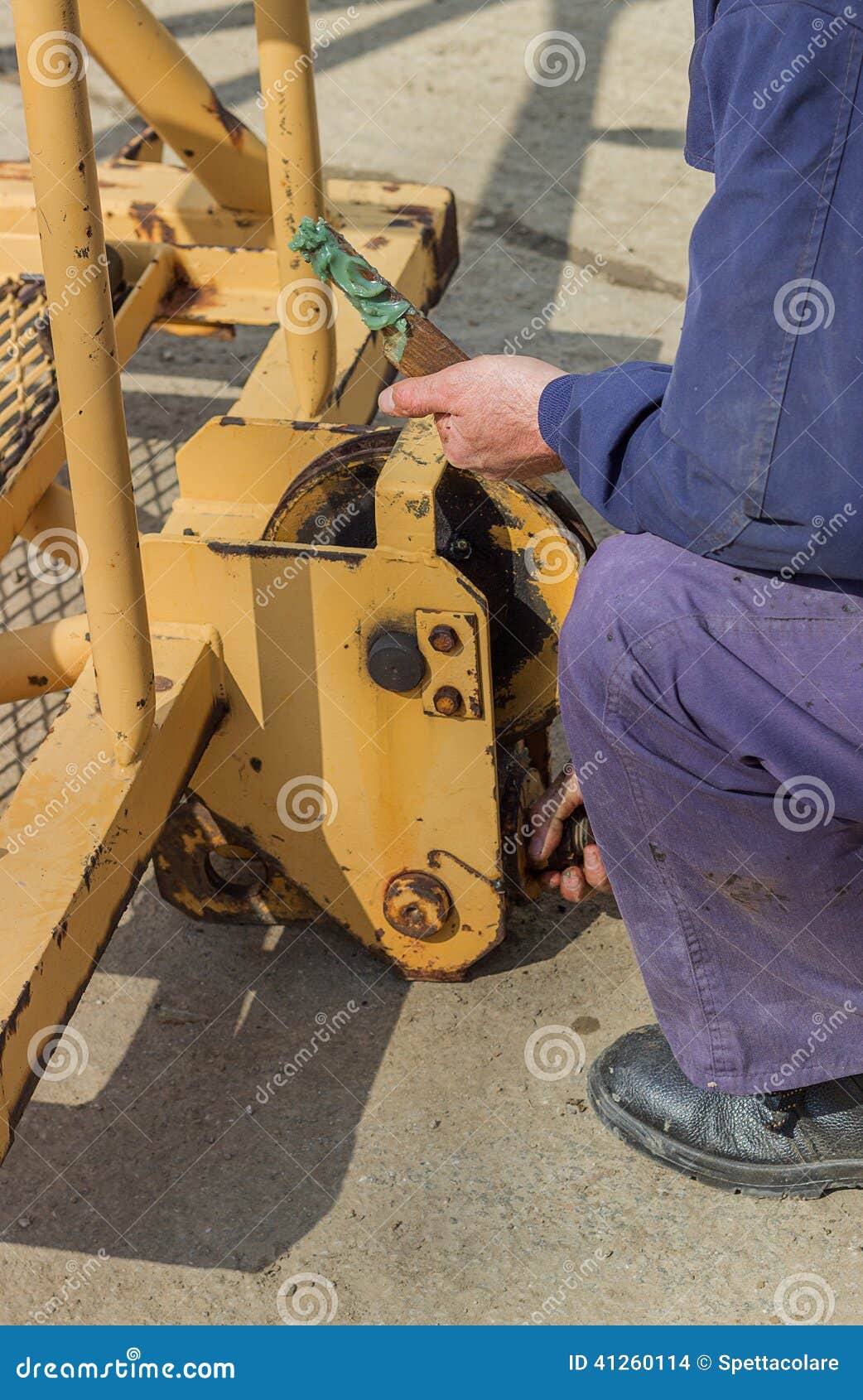 Builder Worker Greasing Parts of the Crane Stock Photo - Image of black ...