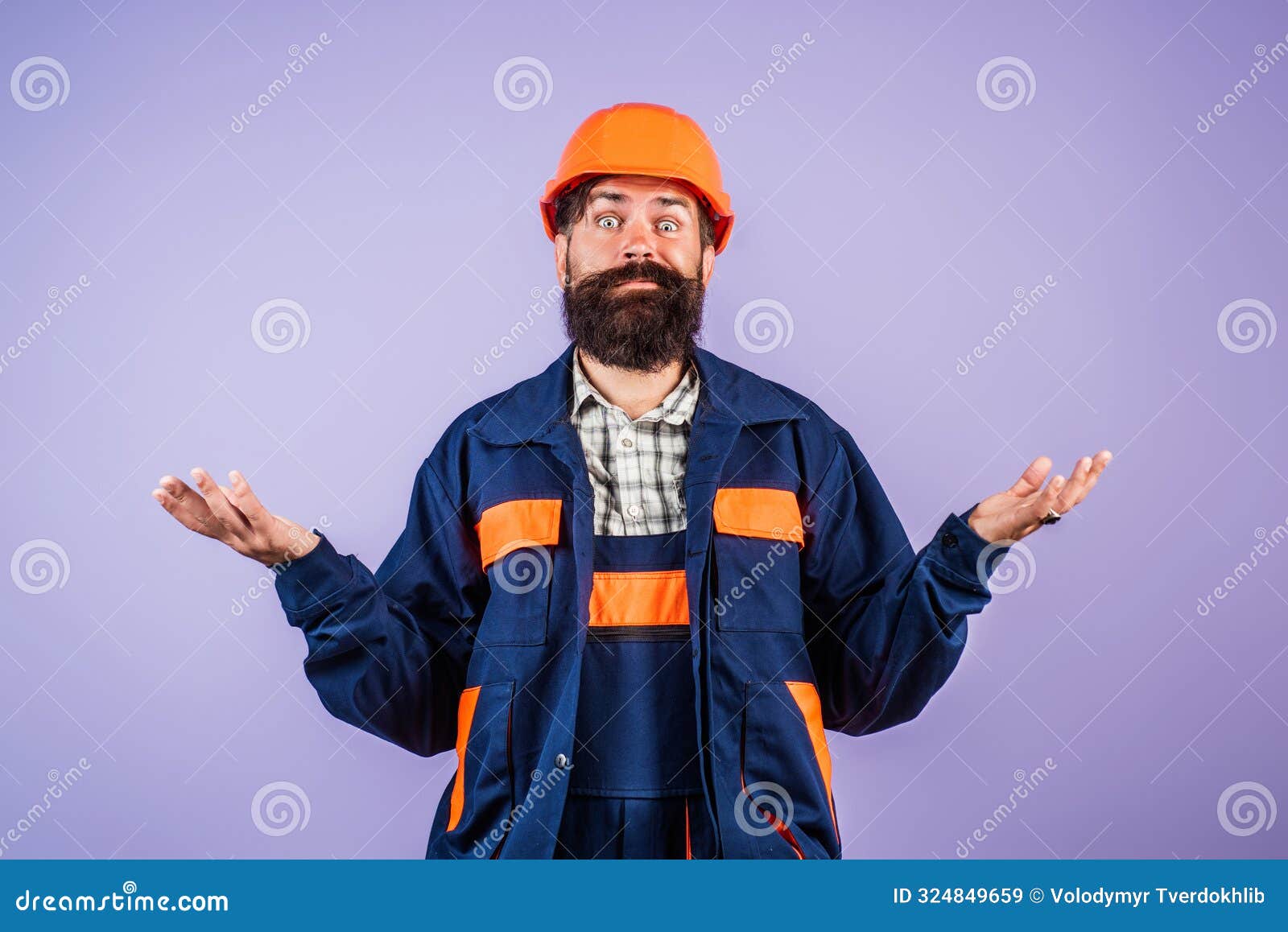 Builder Worker. Handyman in Hardhat. Builder Foreman. Man in Helmet ...