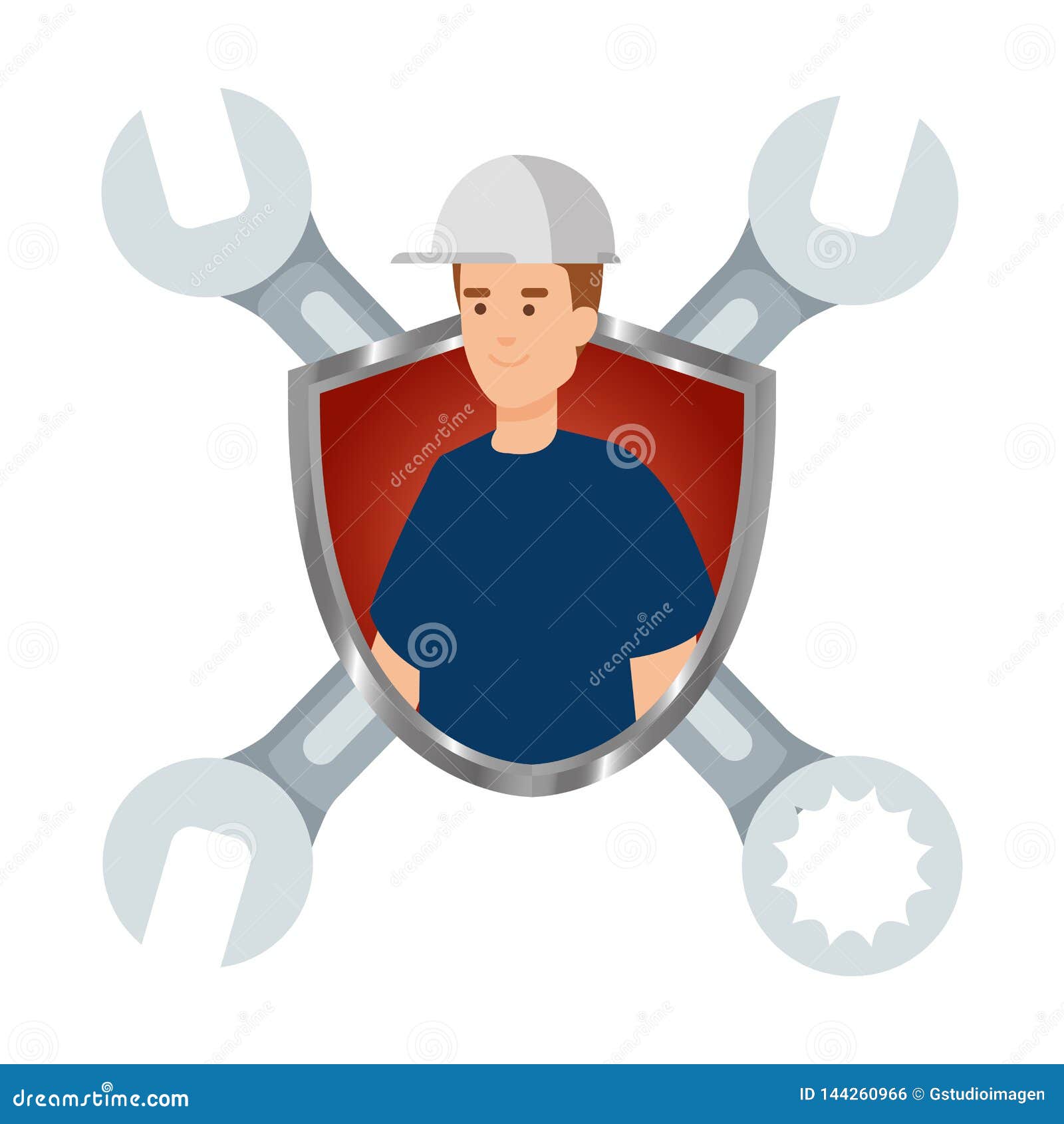 Builder Worker with Helmet and Wrenches in Shield Stock Vector ...