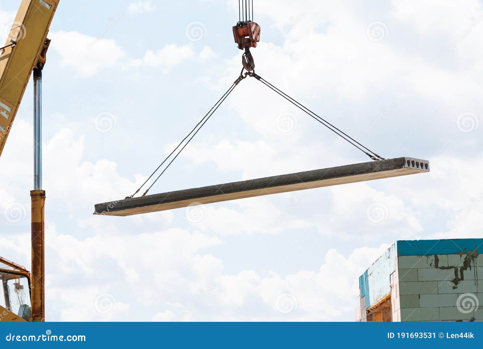 Builder Worker Installing Concrete Floor Slab Panel at Building ...