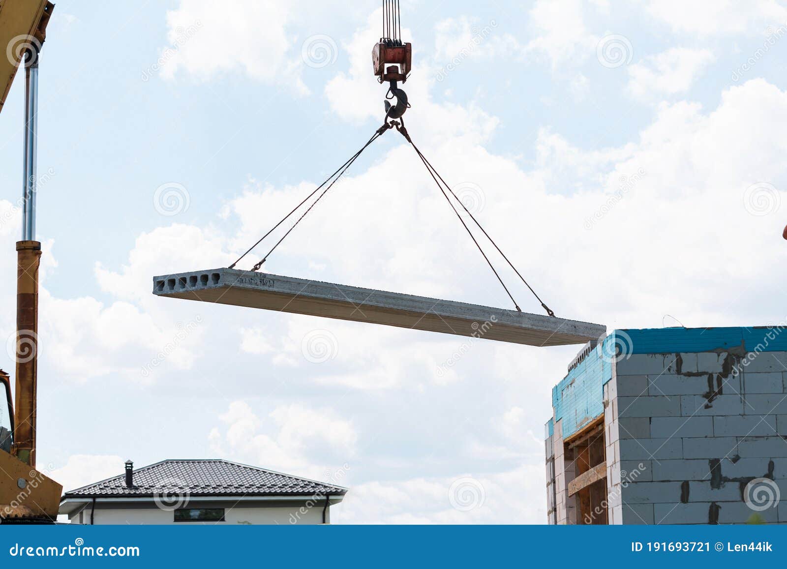 Builder Worker Installing Concrete Floor Slab Panel at Building ...