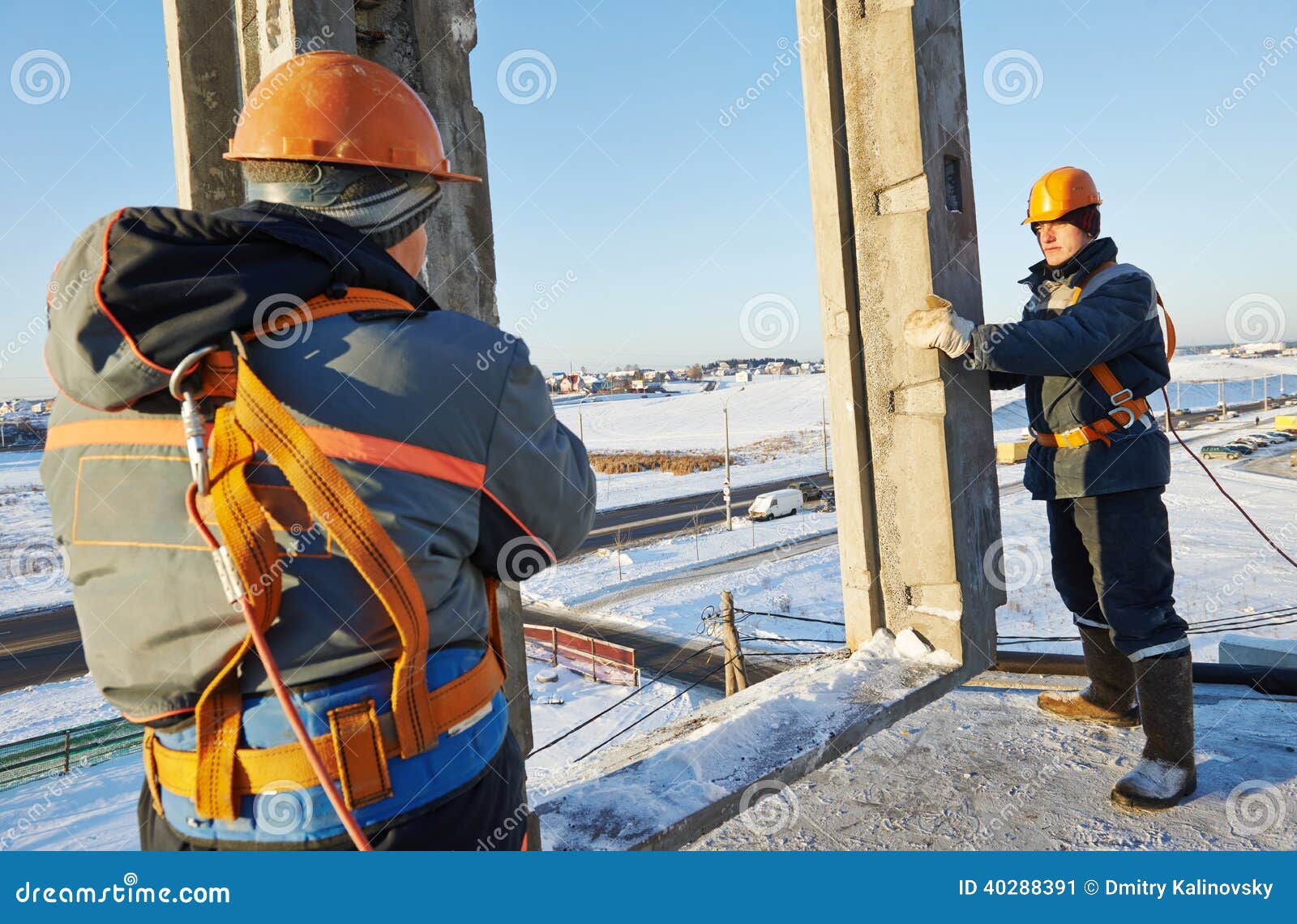 Builder Worker Installing Concrete Panel Stock Image - Image of rigger ...