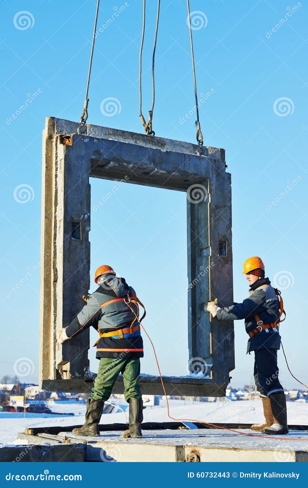 Builder Worker Installing Concrete Panel Stock Image - Image of ...