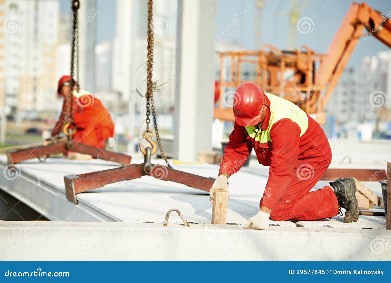 Builder Worker Installing Concrete Slab Stock Image - Image of adult ...