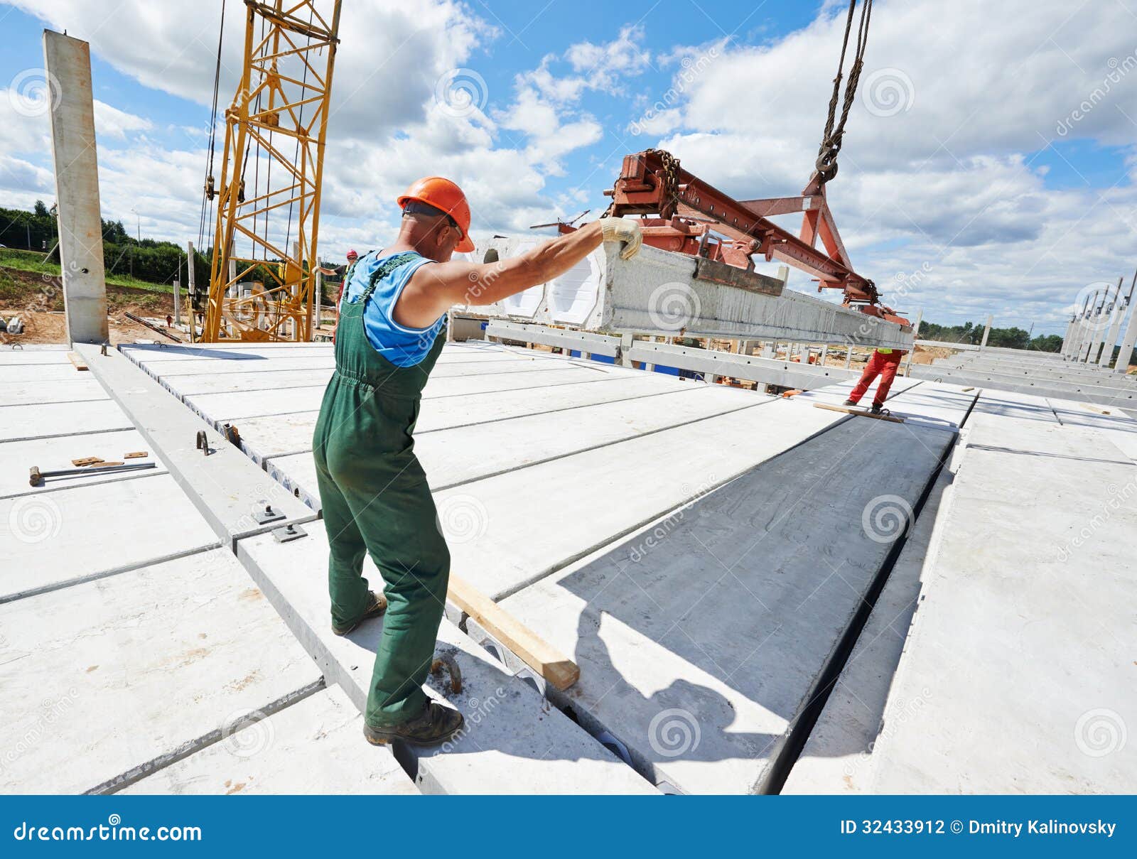 Builder Worker Installing Concrete Slab Stock Photo - Image of adult ...