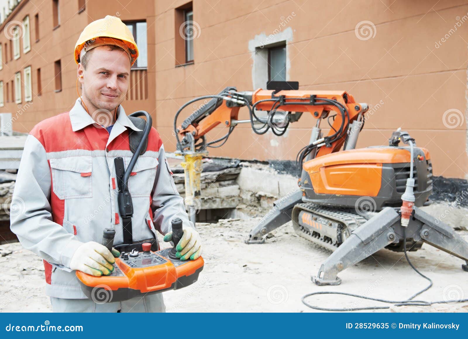 Builder Worker Operating Demolition Machine Stock Image - Image of ...