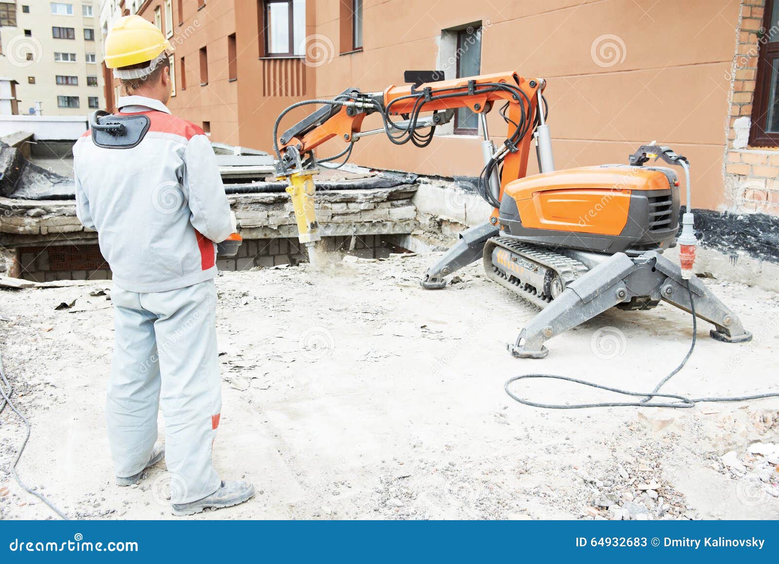 Builder Worker Operating Demolition Machine Stock Image - Image of ...
