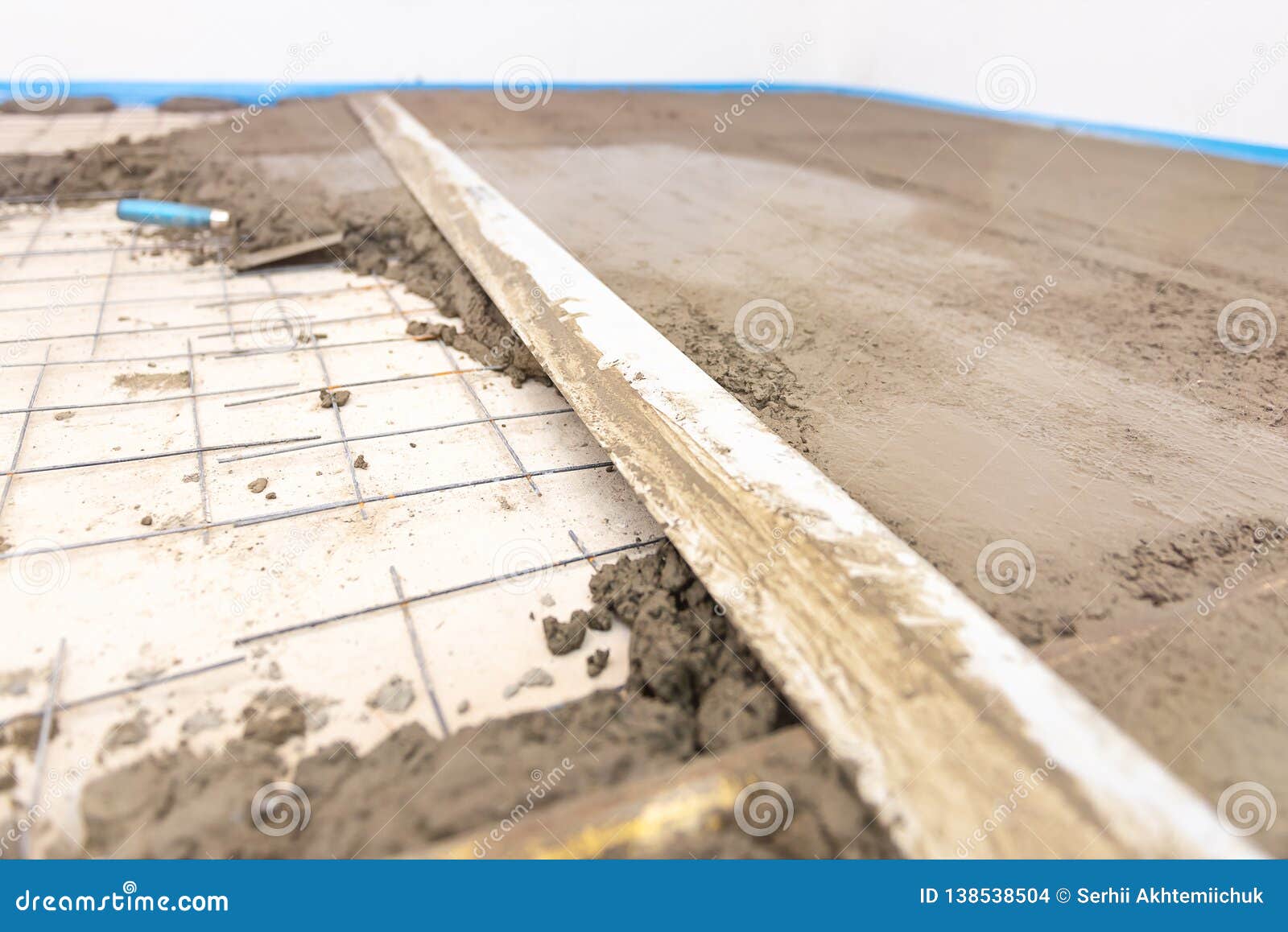 Builder Worker Plastering Concrete at Floor of House Construction Stock ...