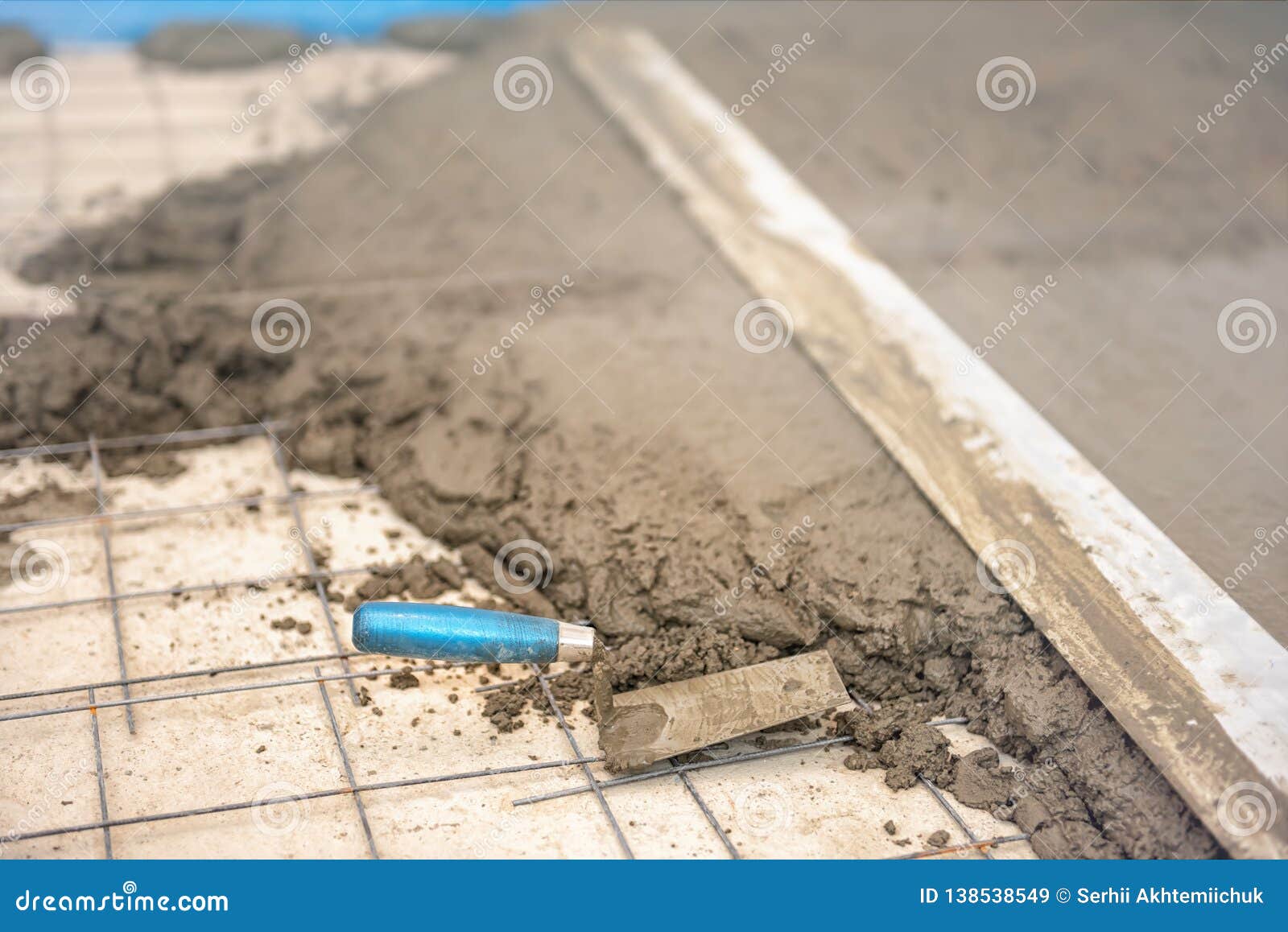 Builder Worker Plastering Concrete at Floor of House Construction Stock ...