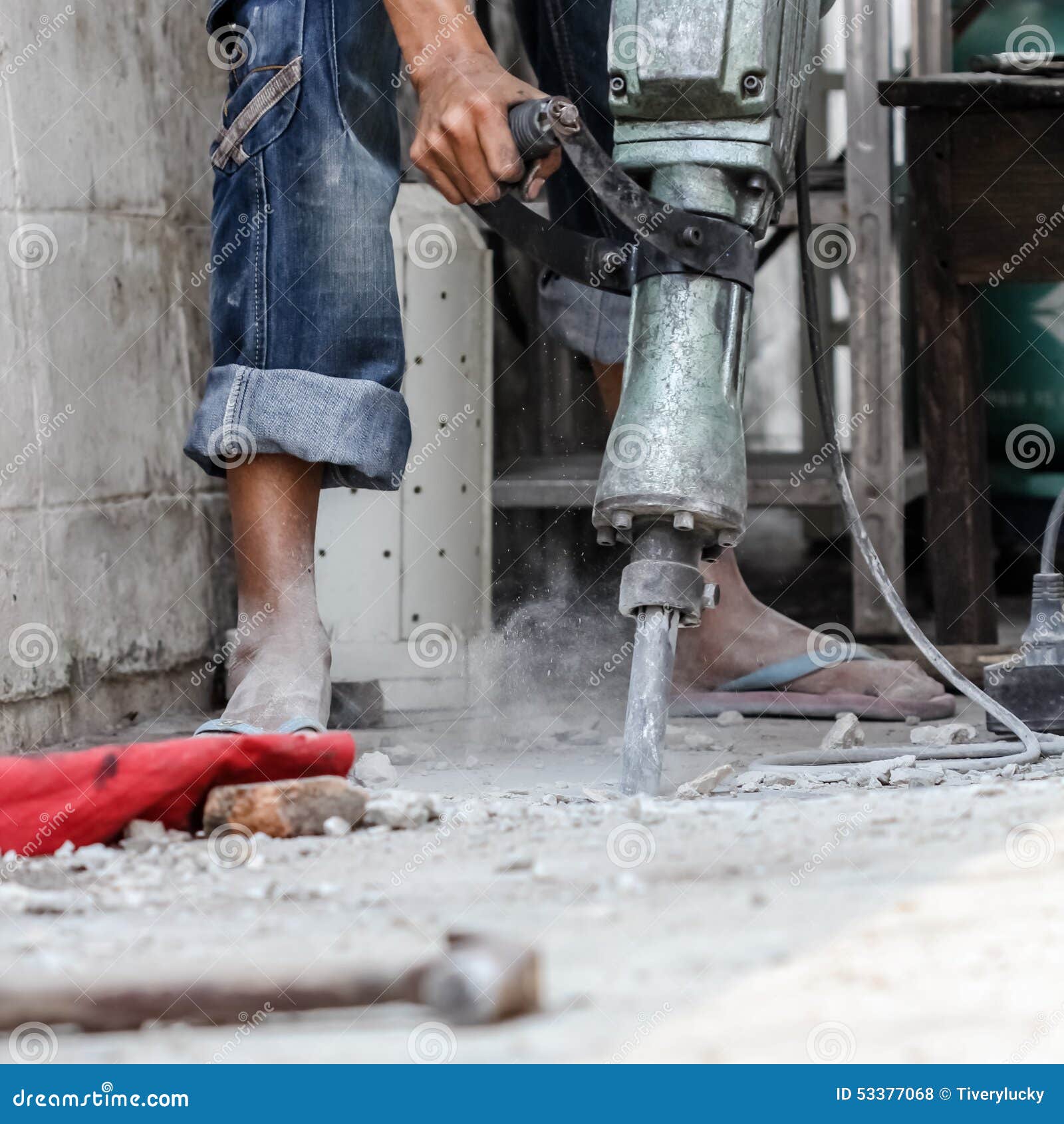 Builder Worker with Pneumatic Hammer Drill Stock Photo - Image of ...