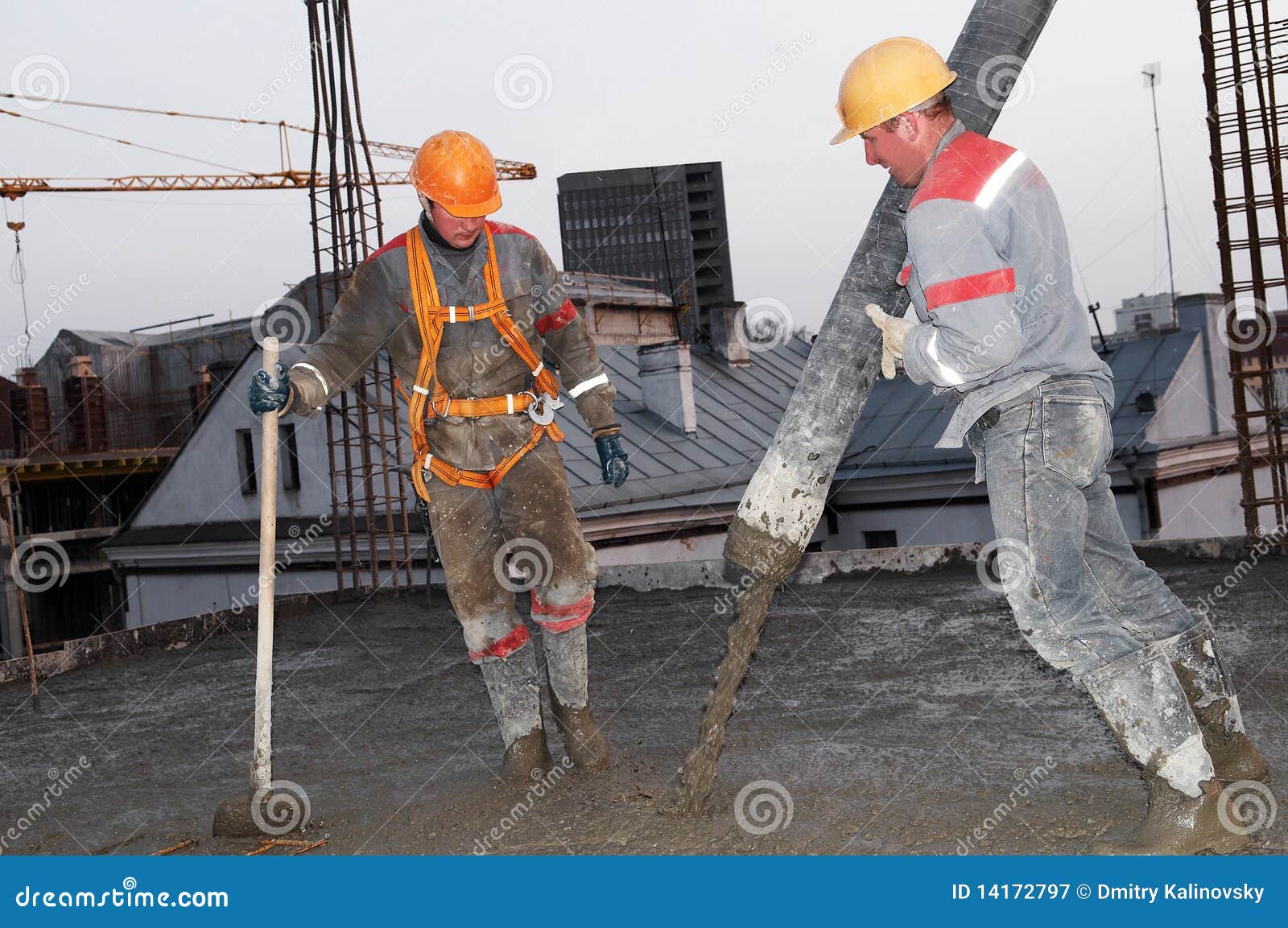Builder Worker Pouring Concrete Stock Image - Image of equipment ...