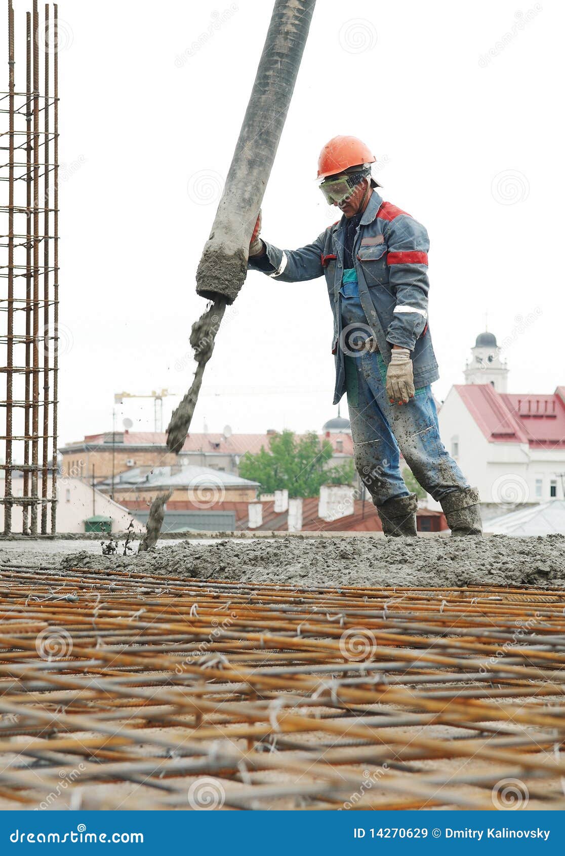 Builder Worker Pouring Concrete Stock Image - Image of foremaster ...