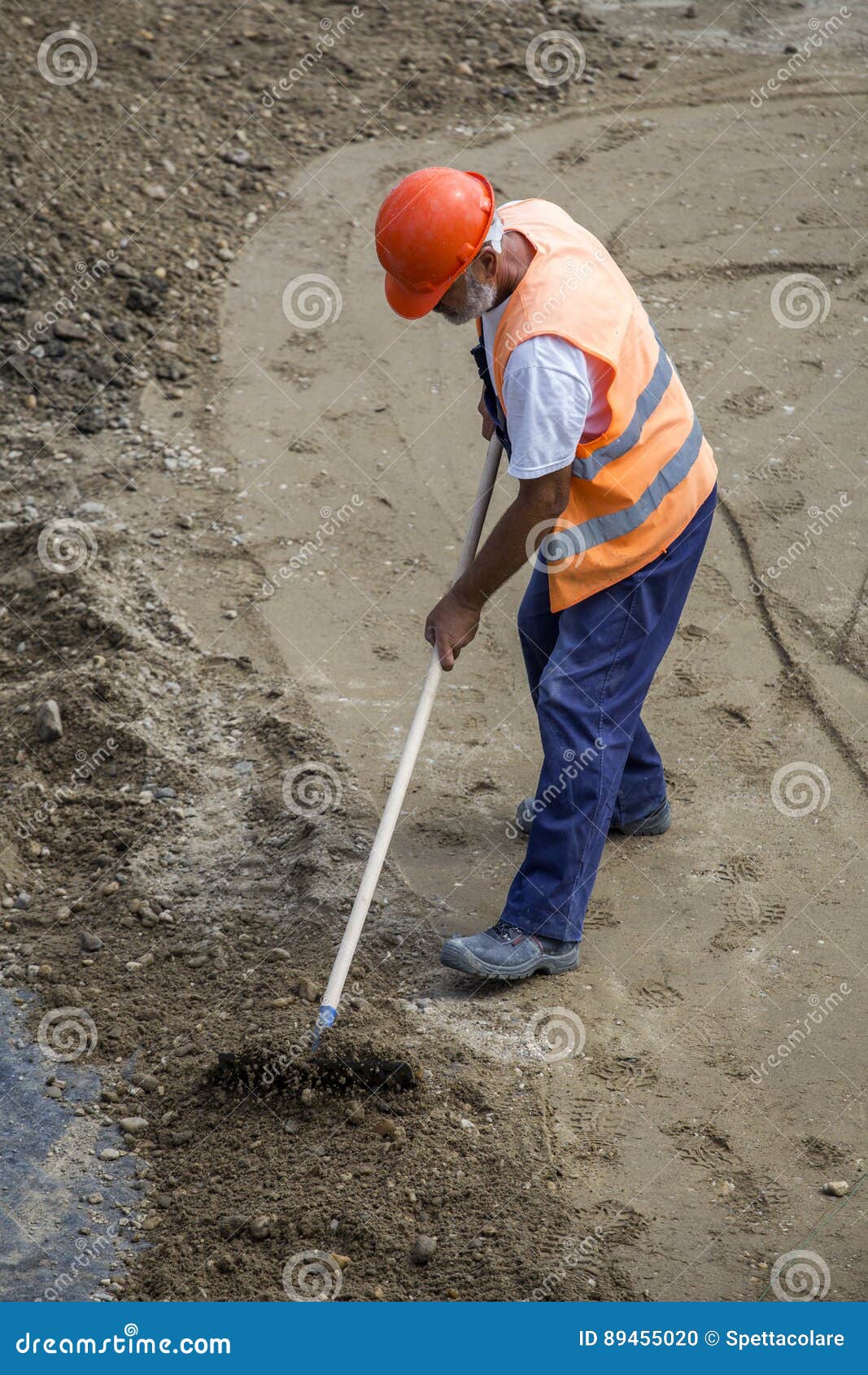 Builder Worker with Rake Leveling Editorial Image - Image of masonry ...