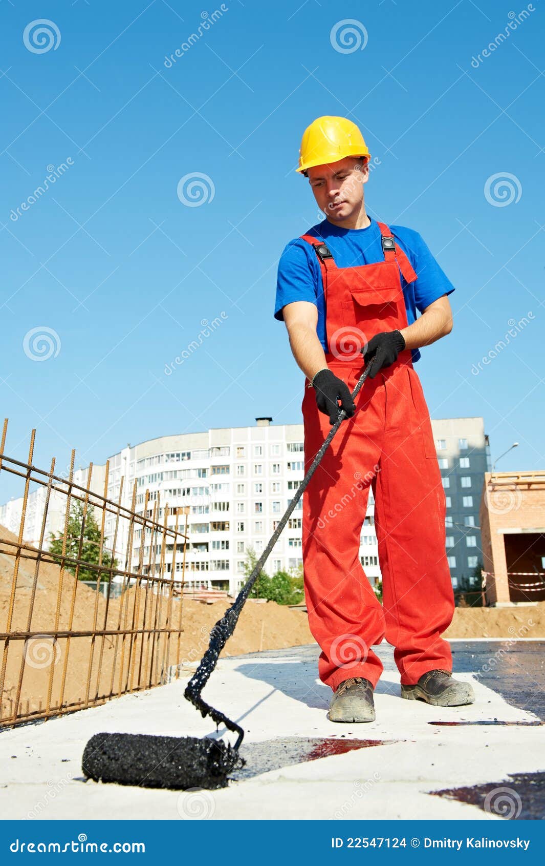 Builder Worker At Sand Ground Compaction With Vibration Plate Compactor ...
