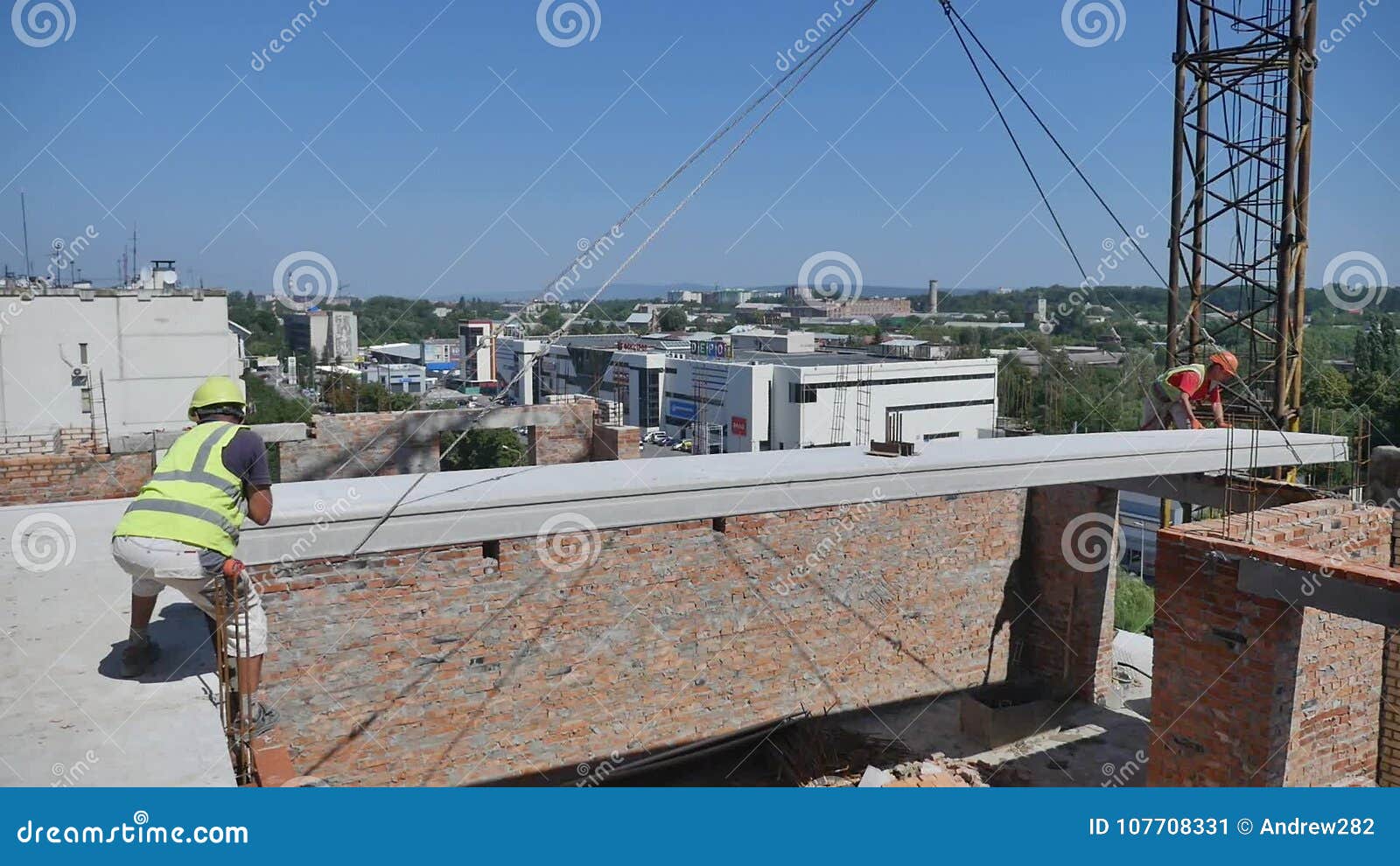 Builder Worker in Safety Protective Equipment Installing Concrete Floor ...
