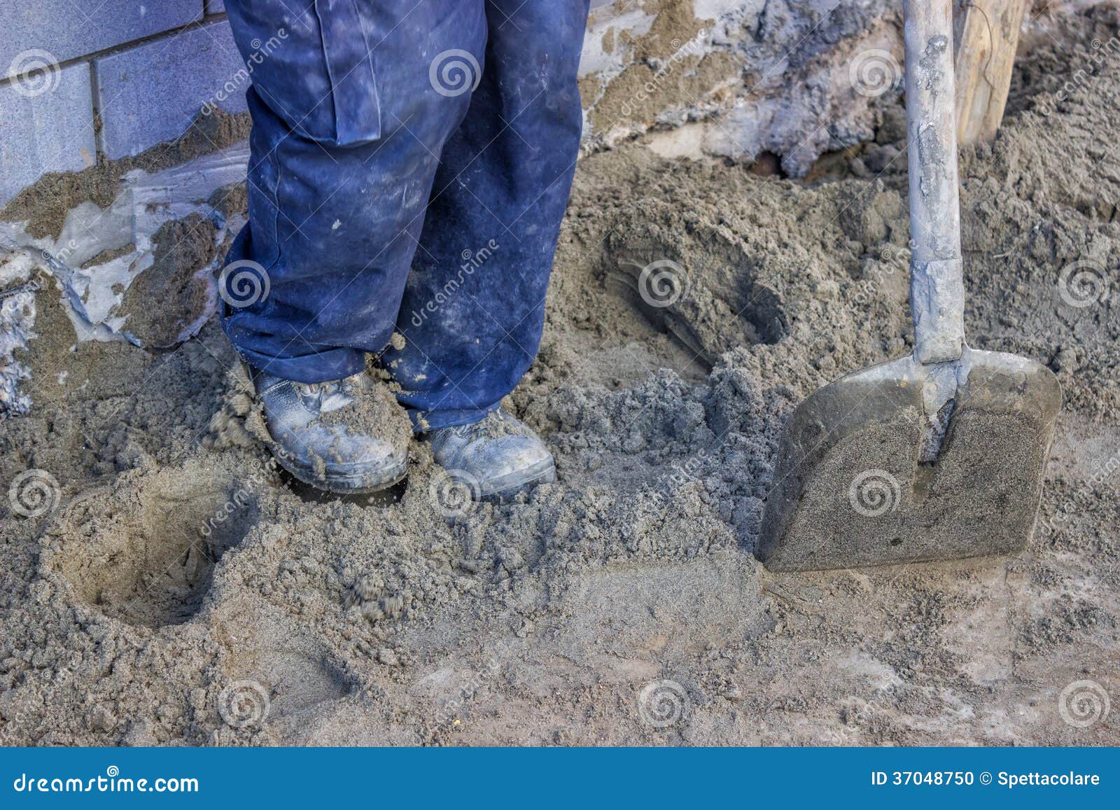 Builder Worker Tamping Sand Bedding with a Feet Stock Photo - Image of ...