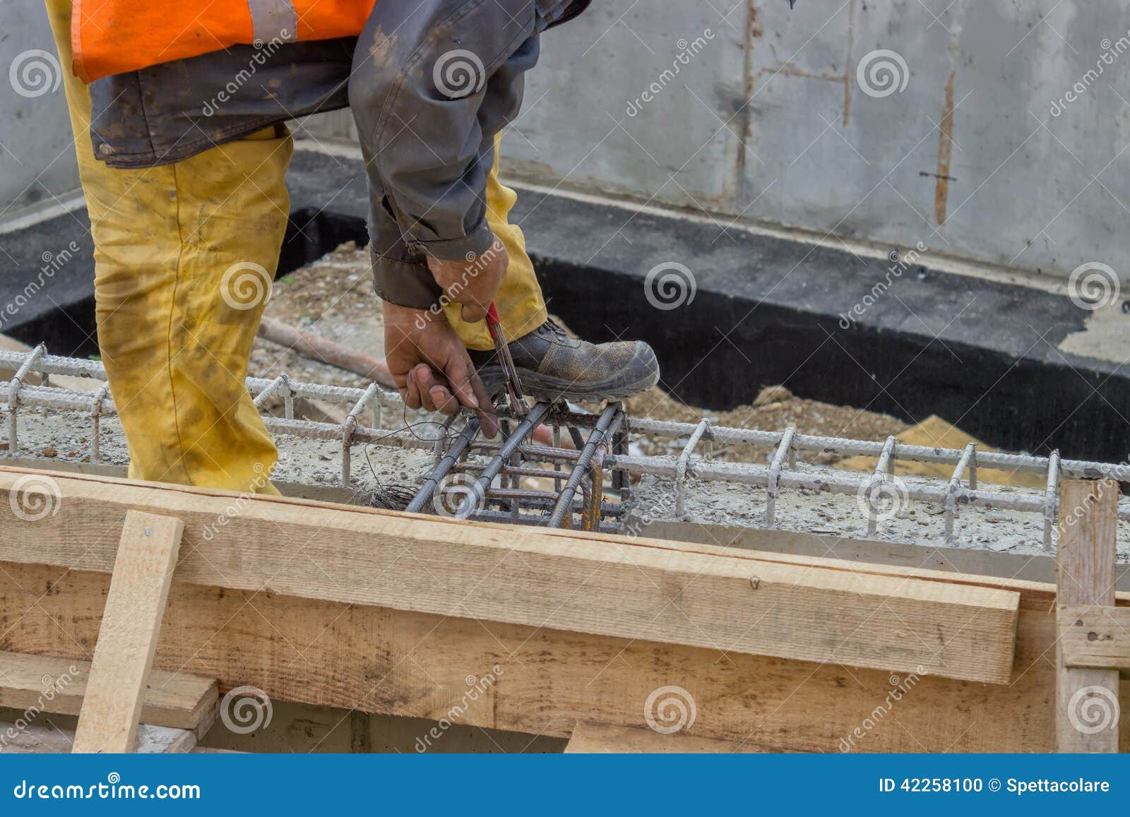 Builder Worker Tying a Spacer To a Rebar Stock Photo - Image of gloves ...