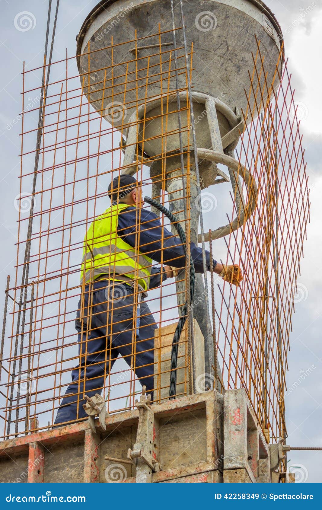 Builder Worker Using Concrete Funnel Stock Image - Image of glove ...