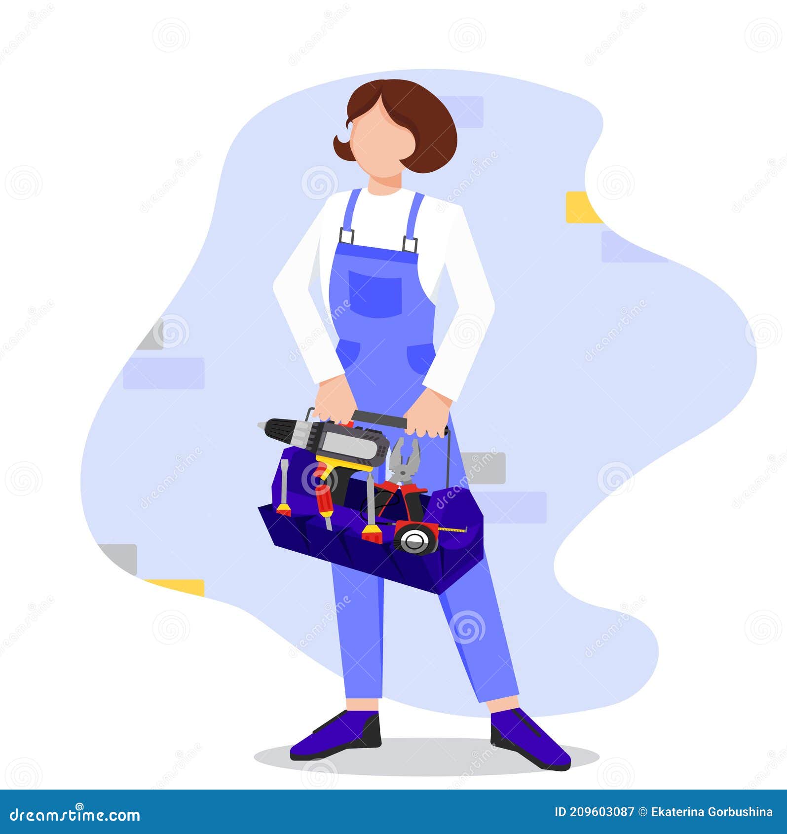 Builder Worker Woman With A Tool Box In Her Hands. Builders And ...