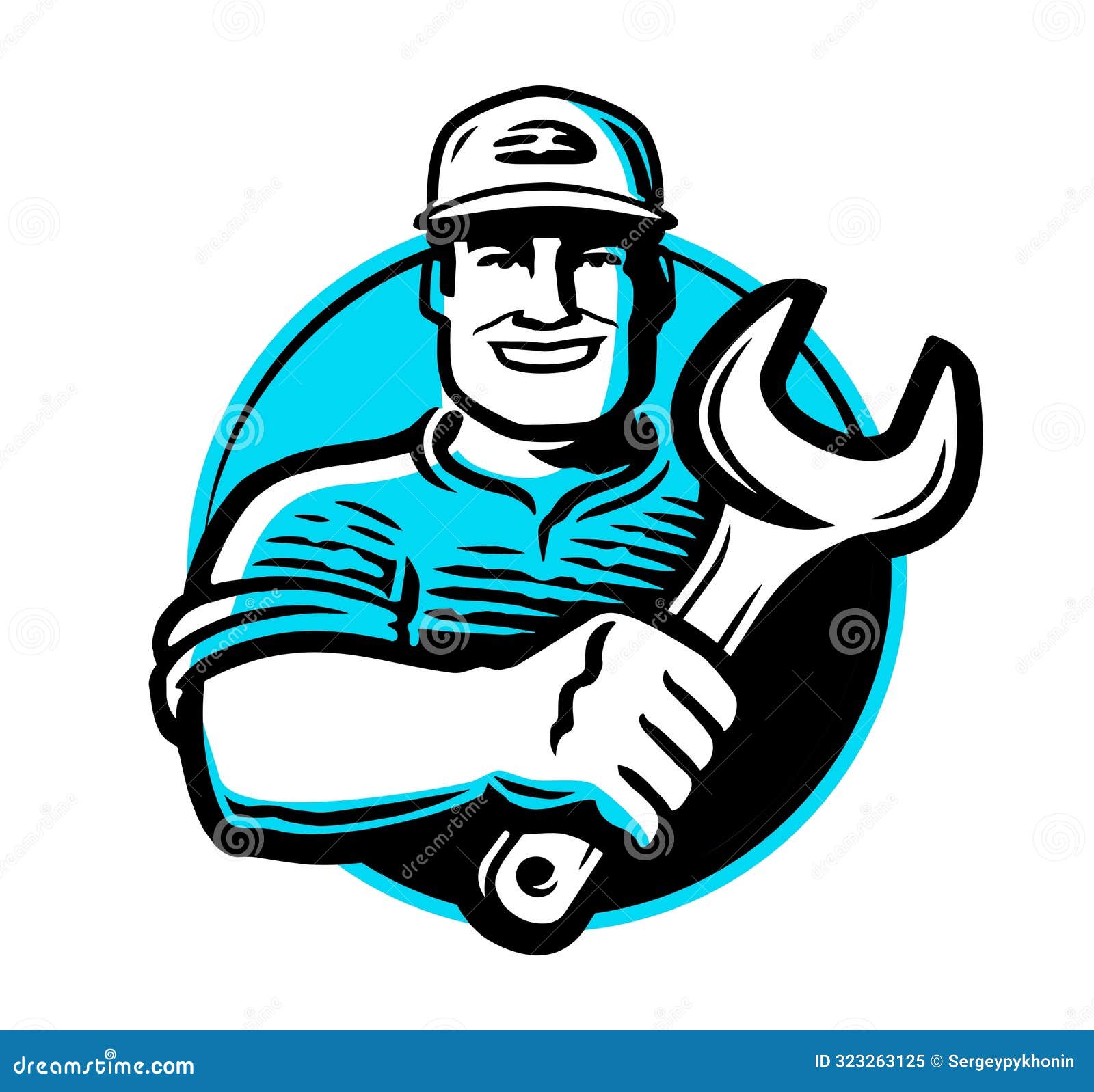 Construction Work, Repair Service Logo or Emblem. Builder Worker with ...