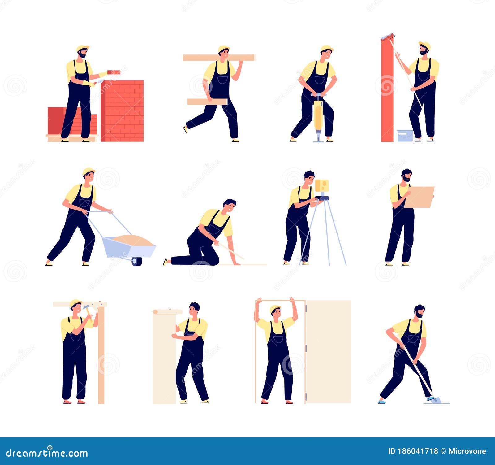 Builder Workers. Construction Man in Helmet, Handyman Team. Flat Male ...