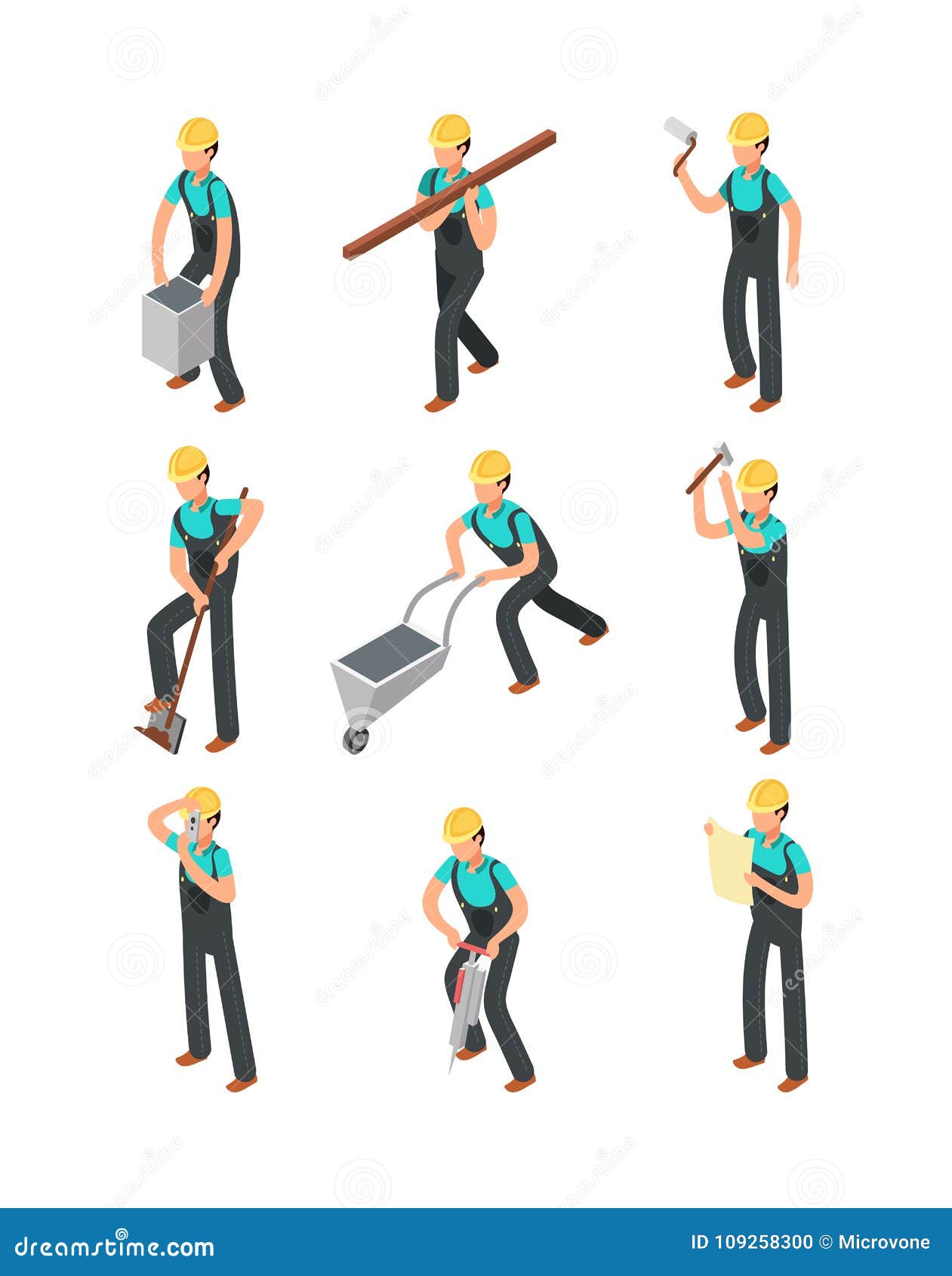 Builder Workers, Construction Professionals Isolated 3d People Vector ...