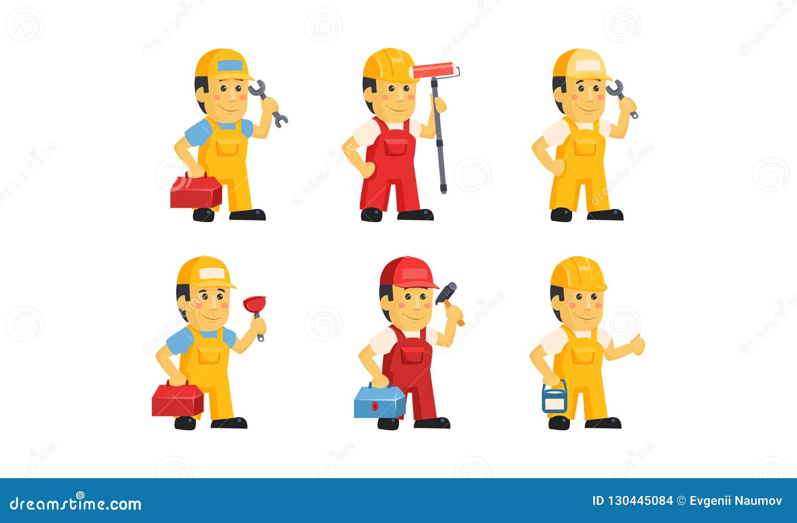 Builder Workers in Uniform with Different Tools, Construction Staff ...