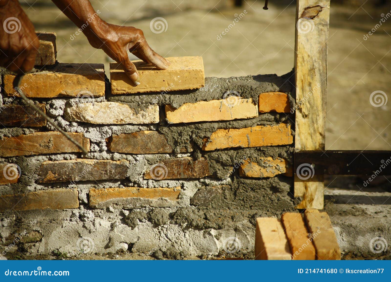 Builder Layering Cemented Bricks Structure Stock Photo - Image of order ...