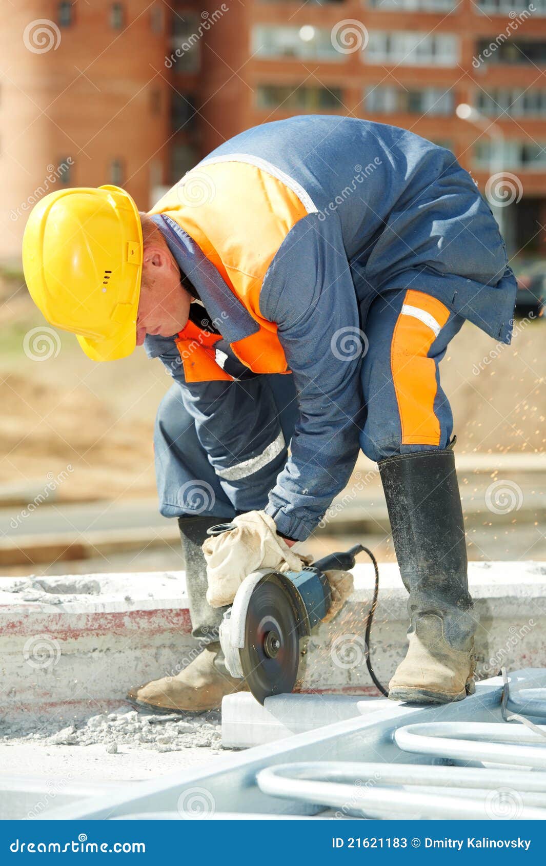 Builder Working with Cutting Grinder Stock Image - Image of equipmant ...